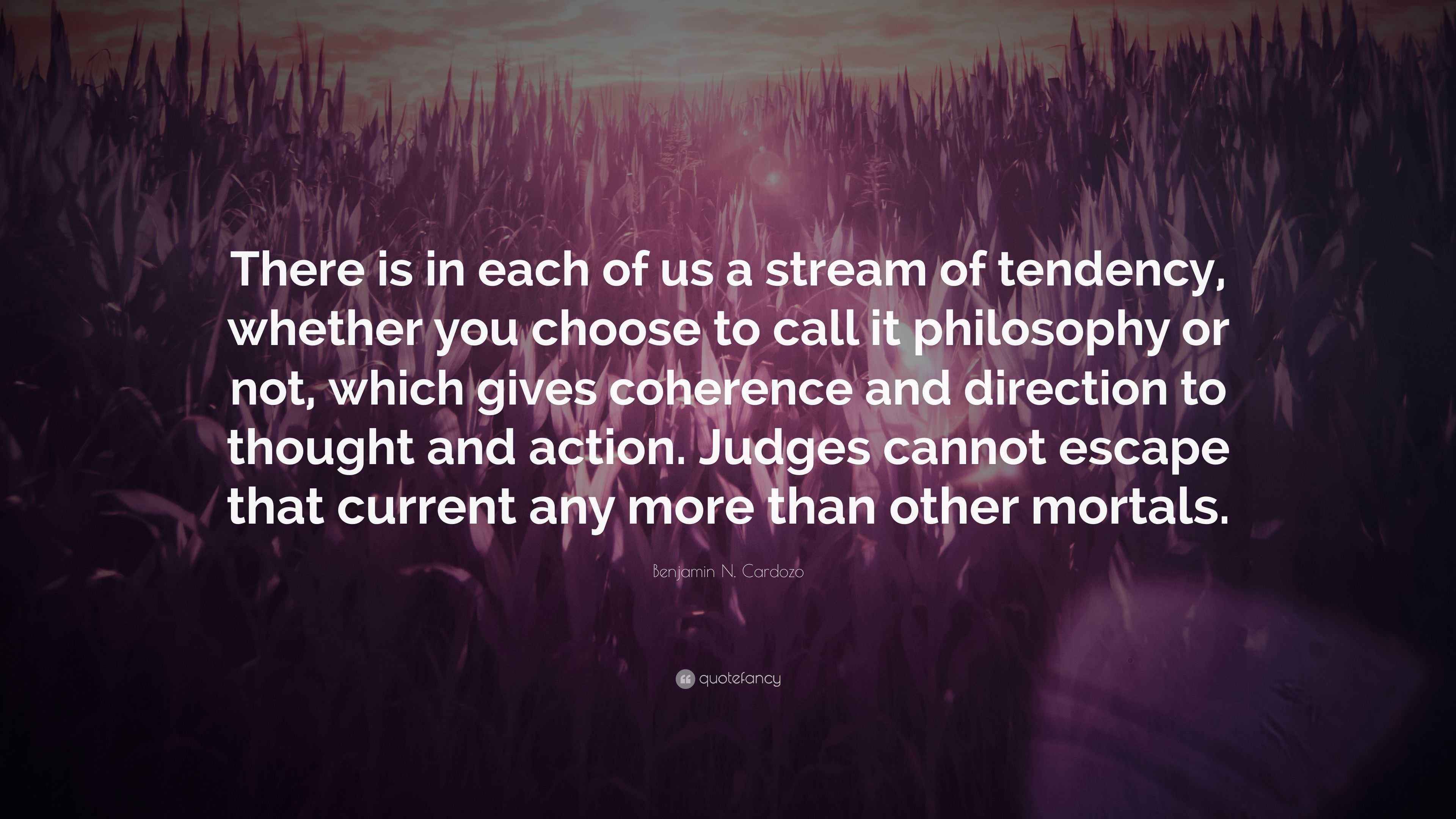 Benjamin N. Cardozo Quote: “There is in each of us a stream of tendency ...