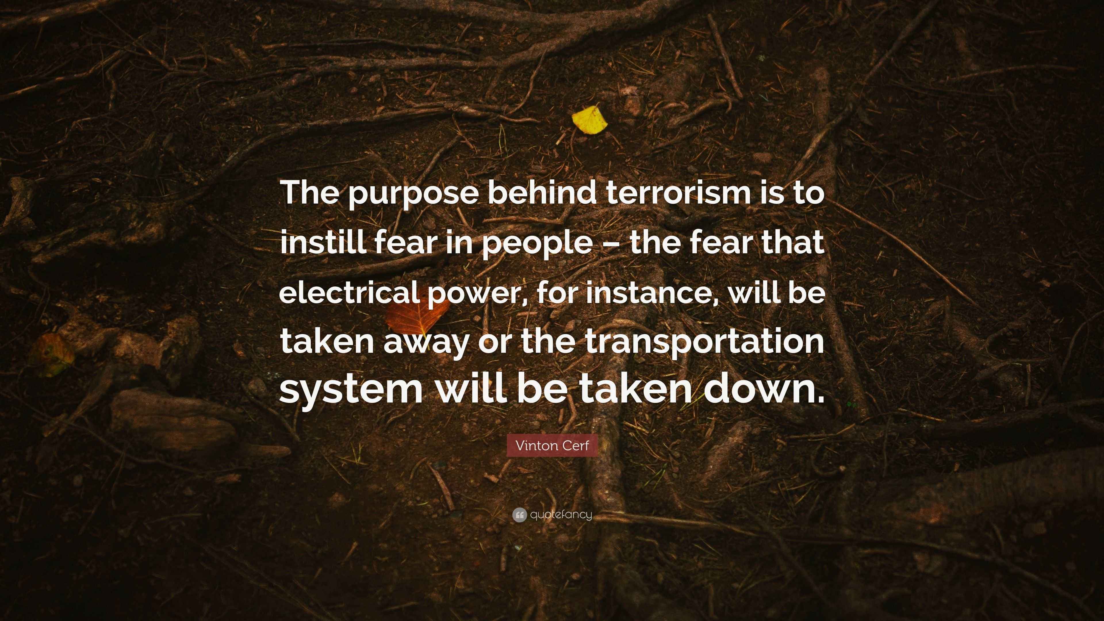 Vinton Cerf Quote: “The purpose behind terrorism is to instill fear in ...