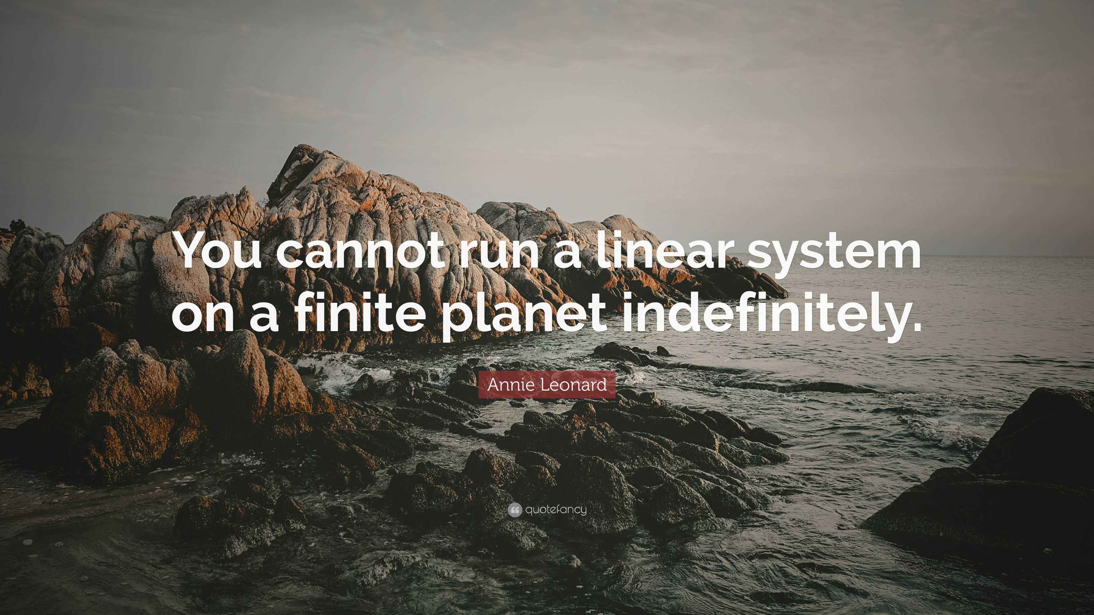 Annie Leonard Quote: “You cannot run a linear system on a finite planet ...
