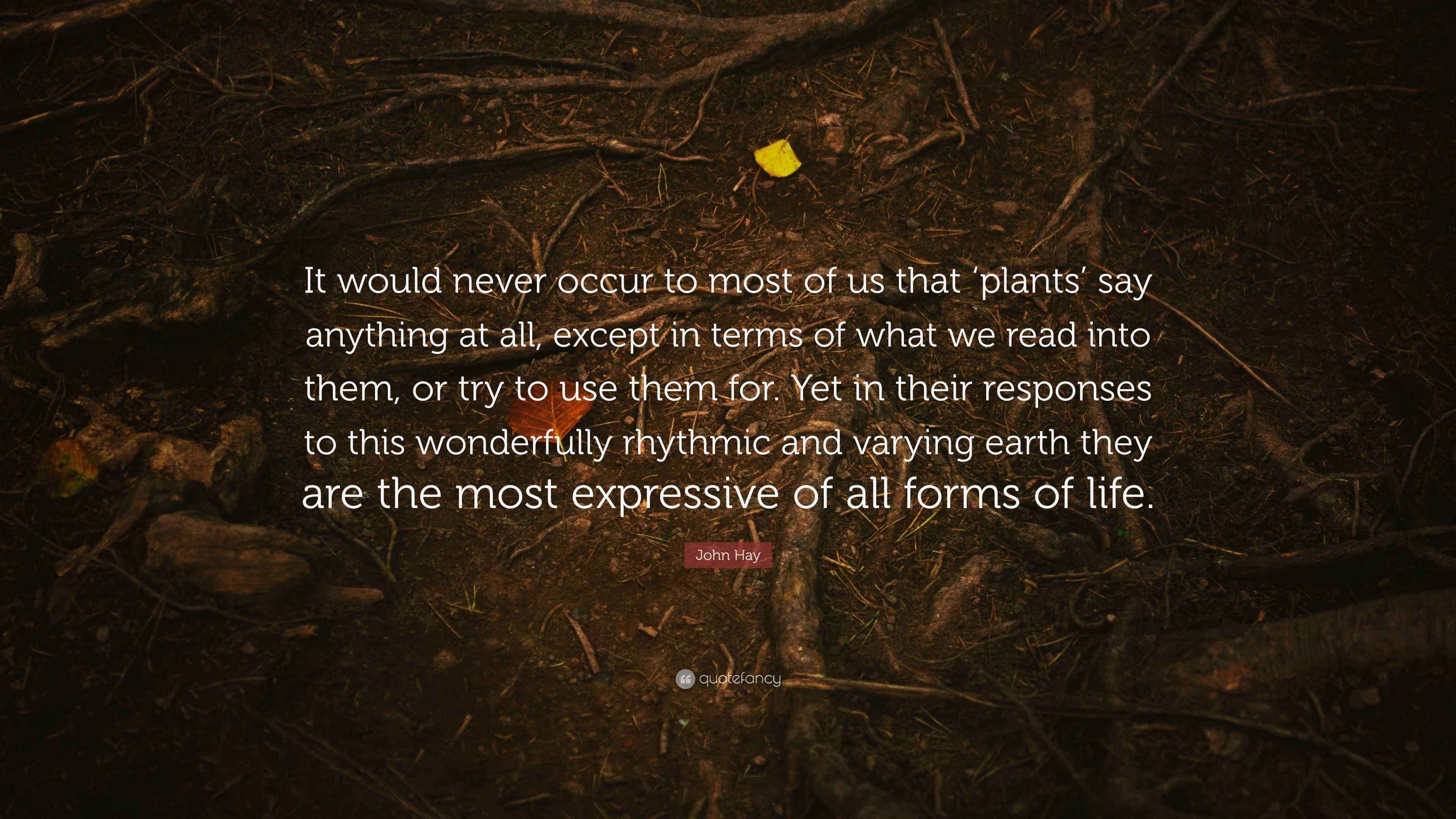 John Hay Quote: “It would never occur to most of us that ‘plants’ say ...