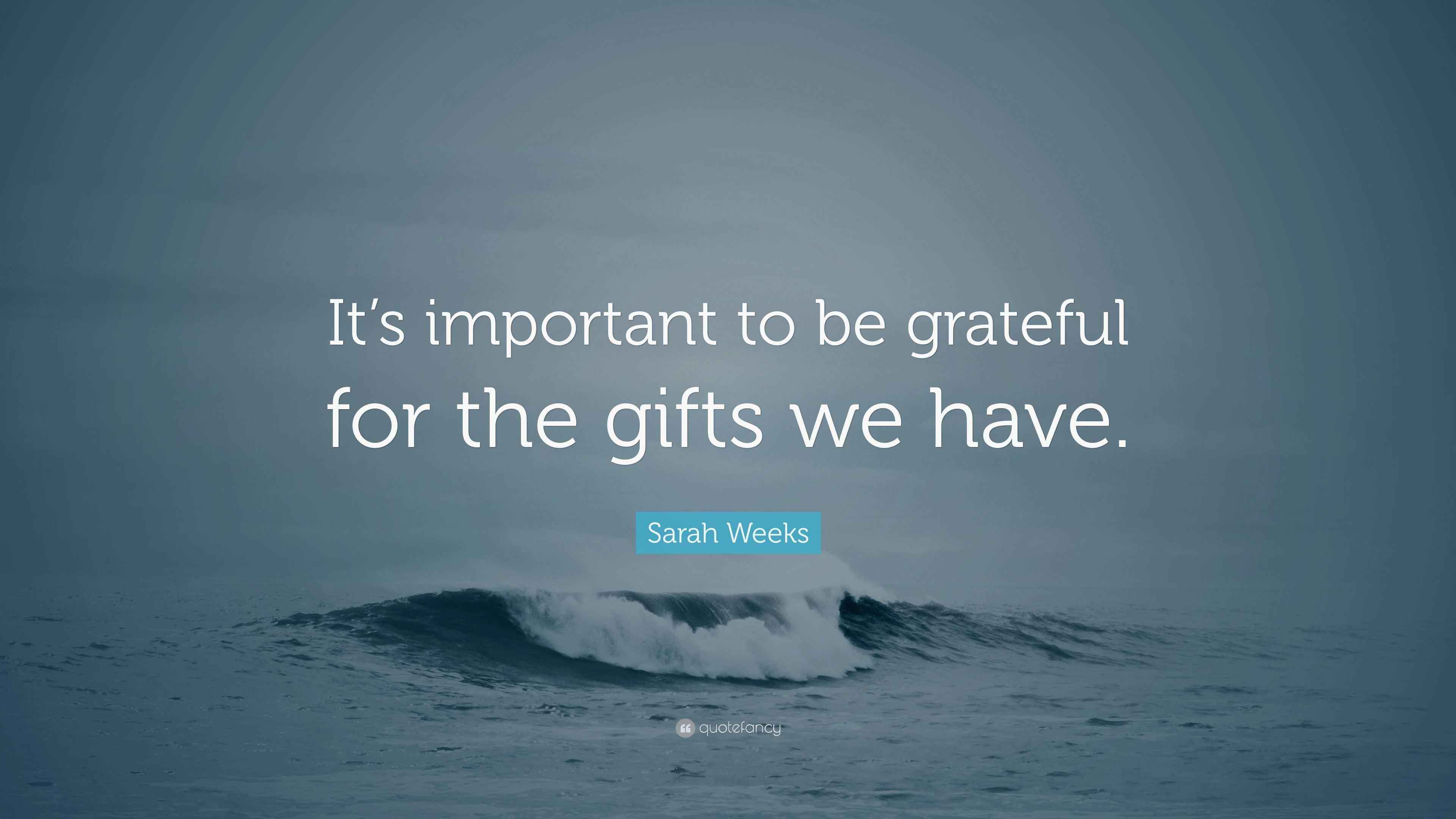Sarah Weeks Quote: “It’s important to be grateful for the gifts we have.”