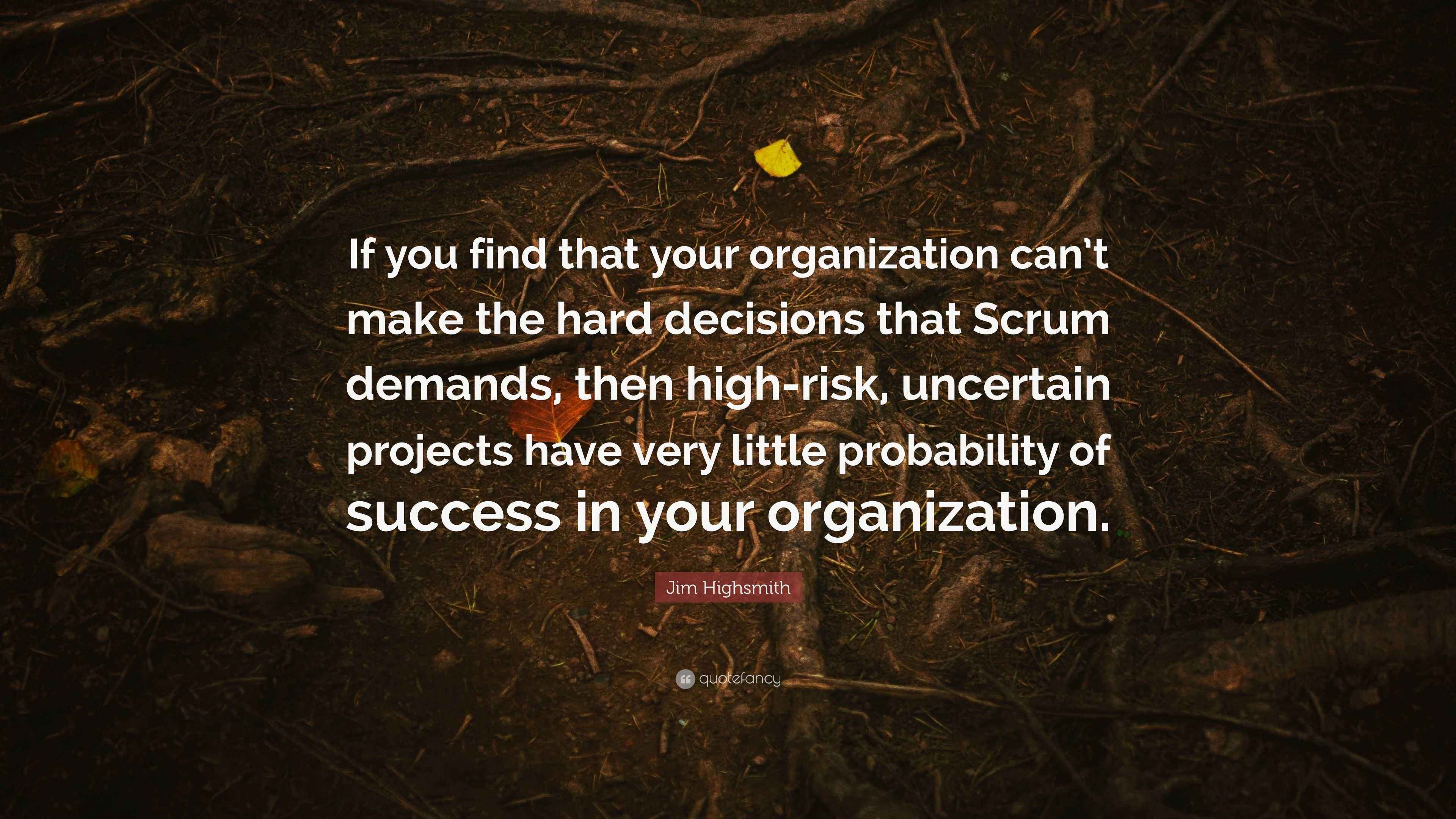 Jim Highsmith Quote: “If you find that your organization can’t make the ...