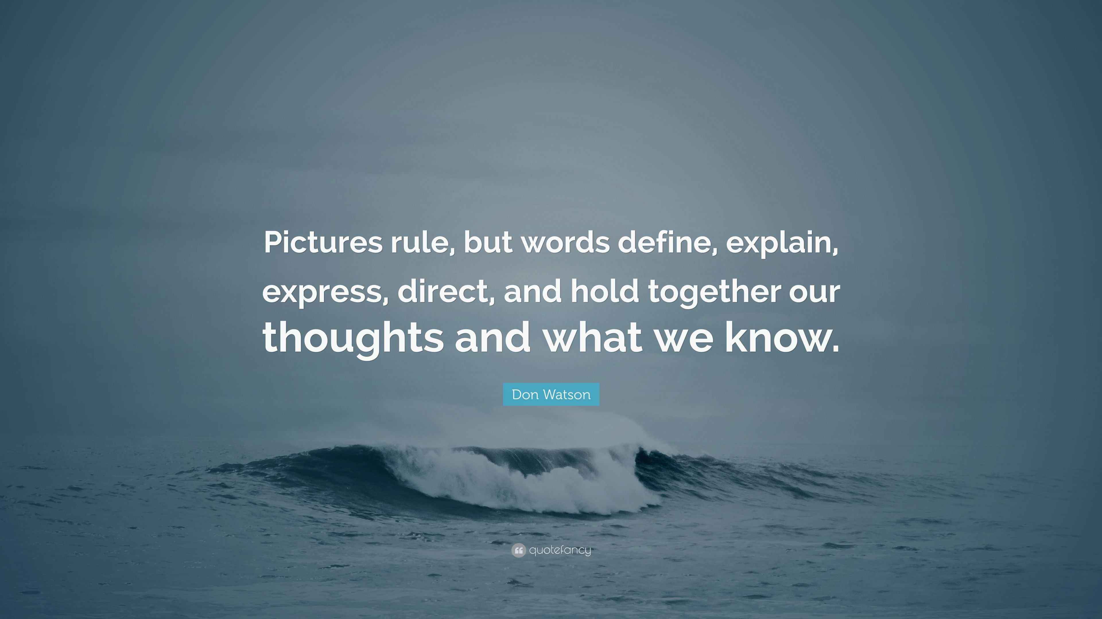 Don Watson Quote: “Pictures rule, but words define, explain, express ...