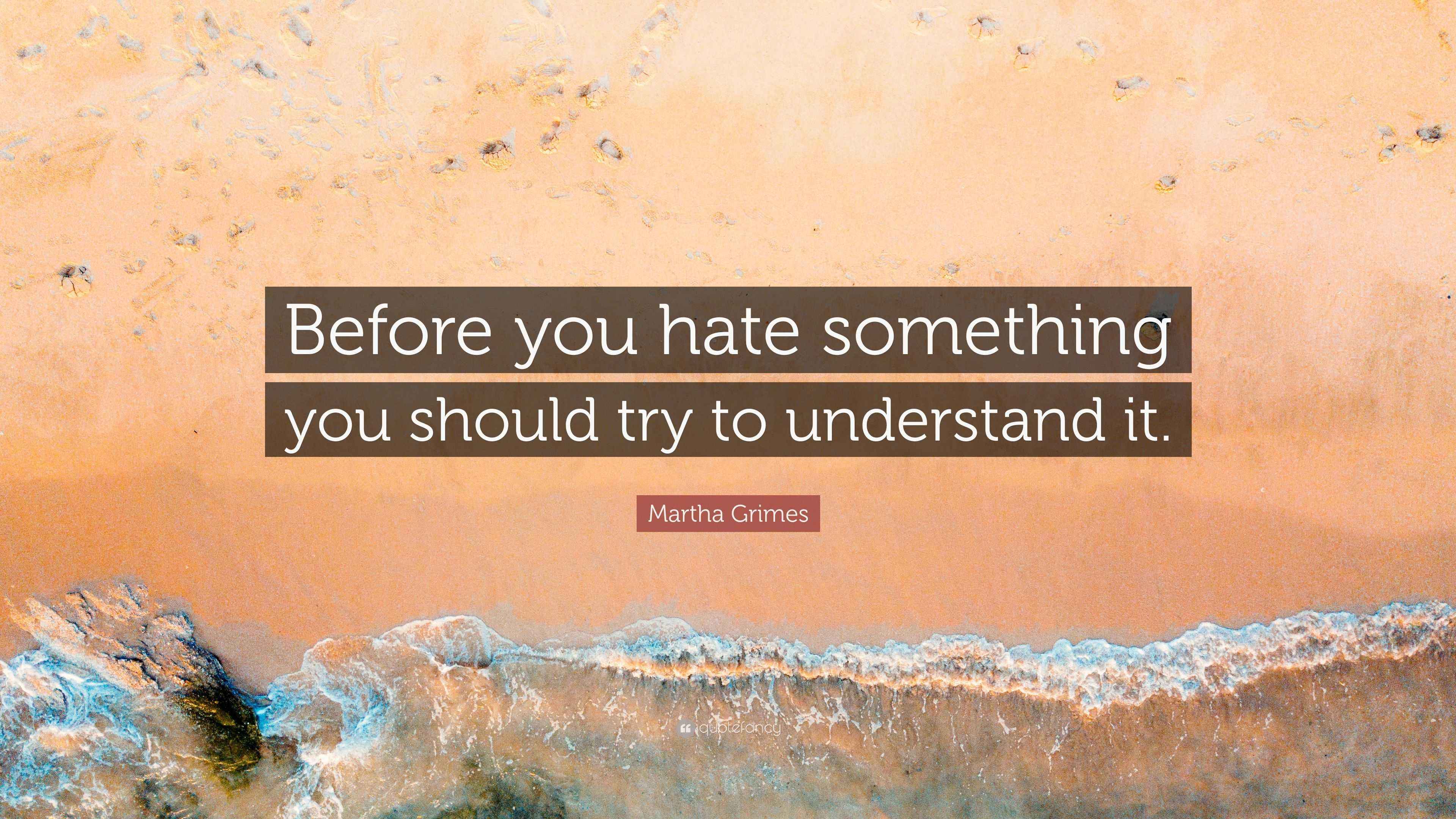 Martha Grimes Quote: “Before you hate something you should try to ...