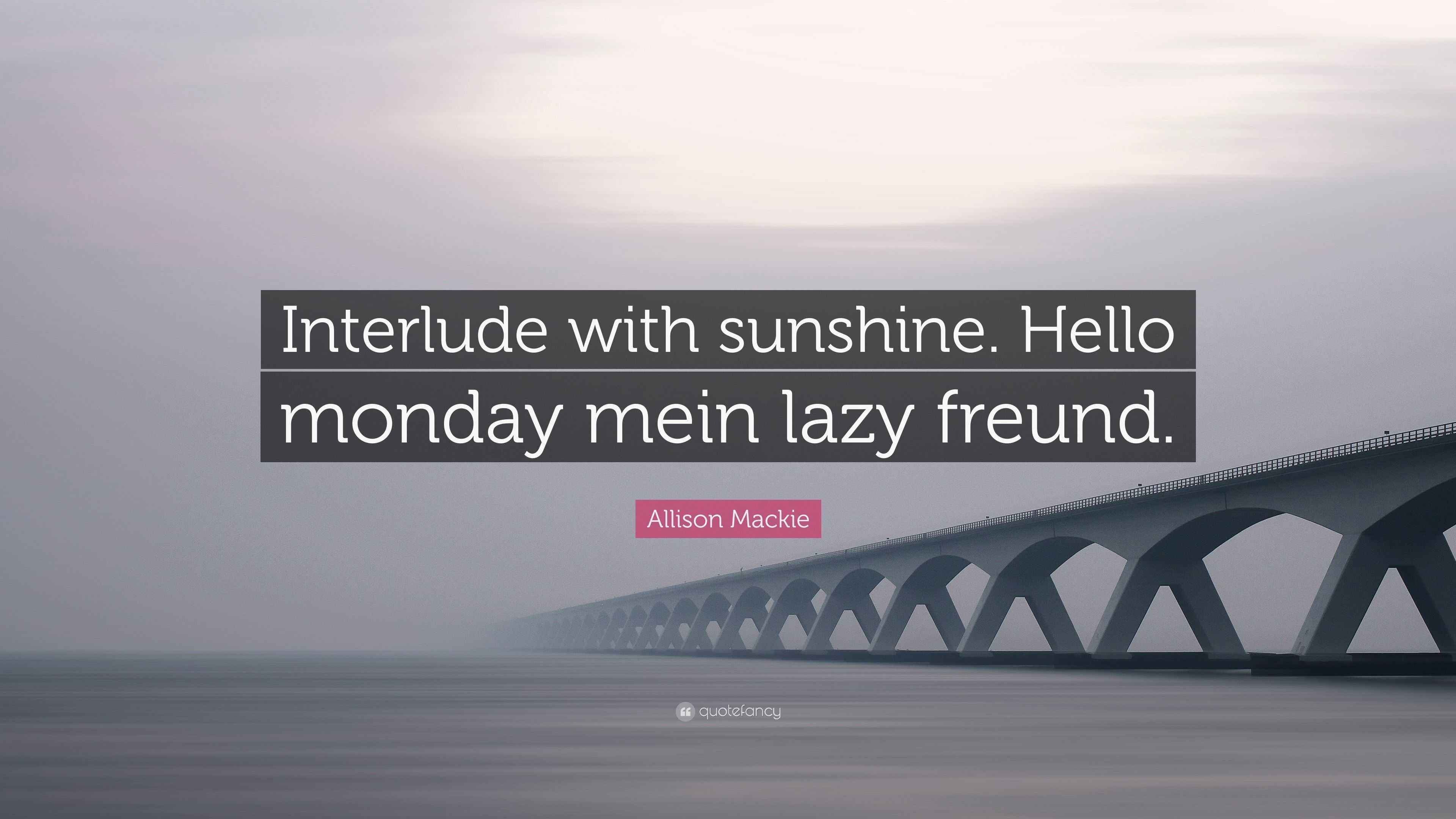 Allison Mackie Quote: “Interlude with sunshine. Hello monday mein lazy ...