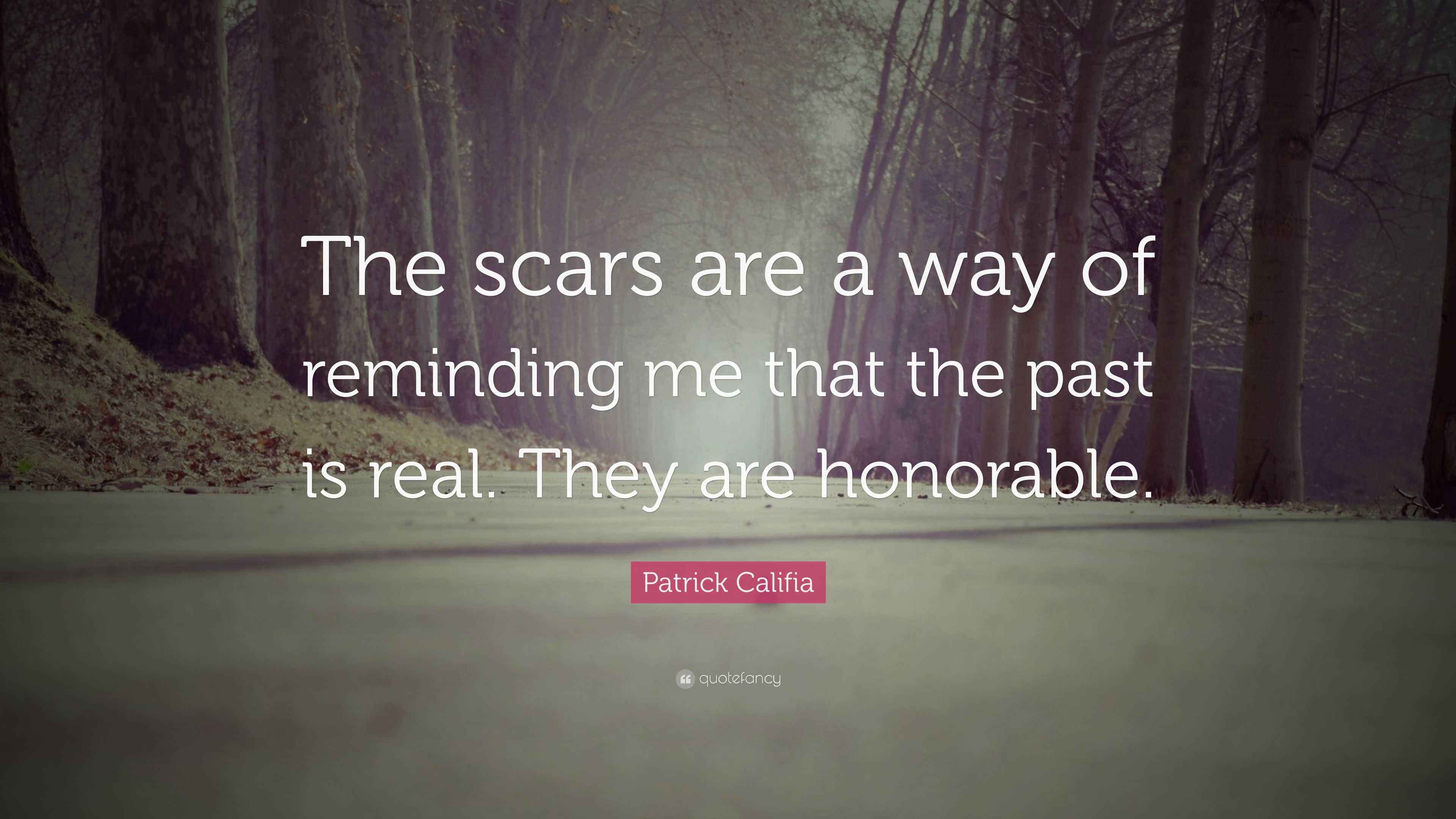 Patrick Califia Quote: “The scars are a way of reminding me that the ...