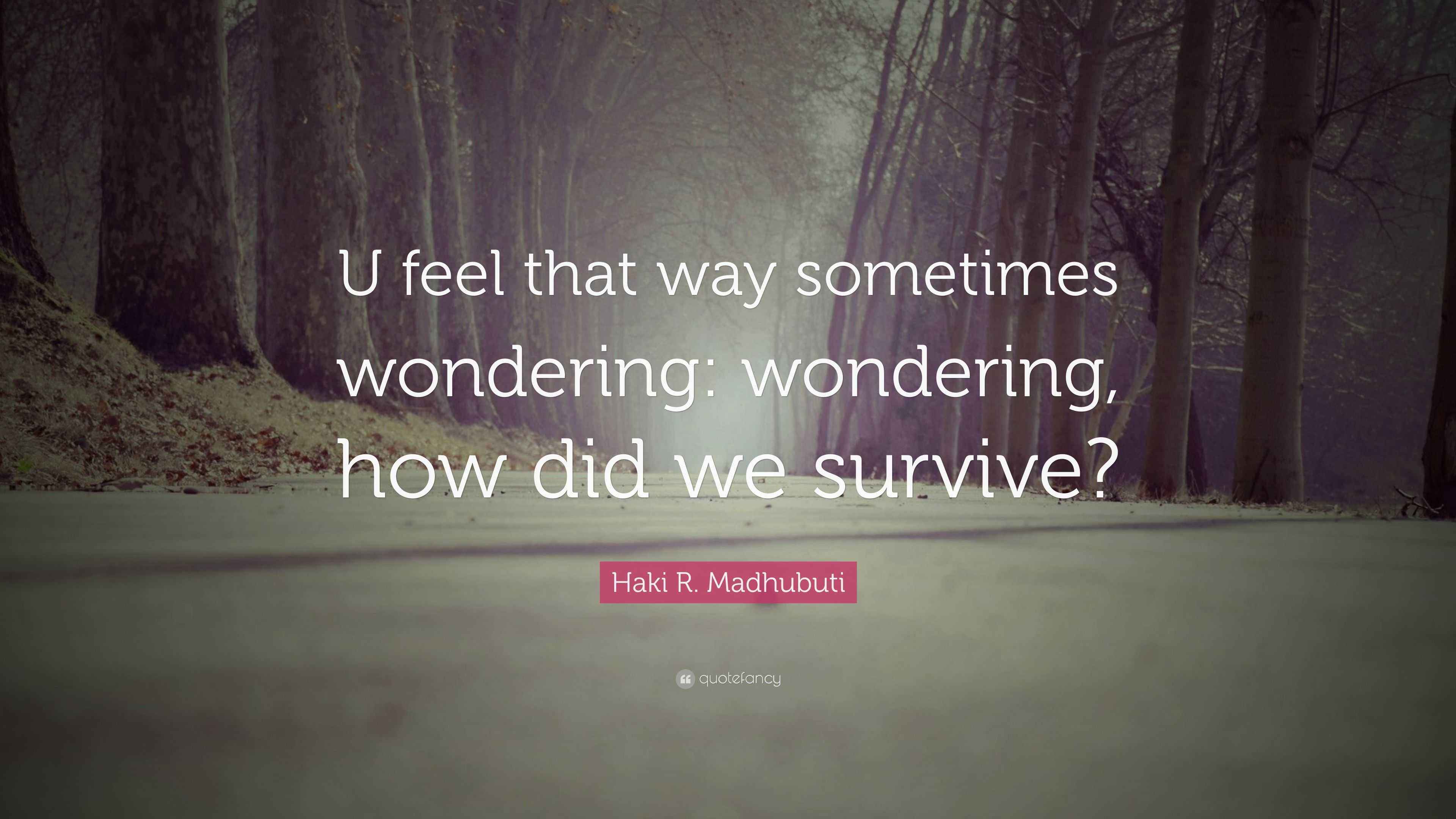Haki R. Madhubuti Quote: “U feel that way sometimes wondering ...