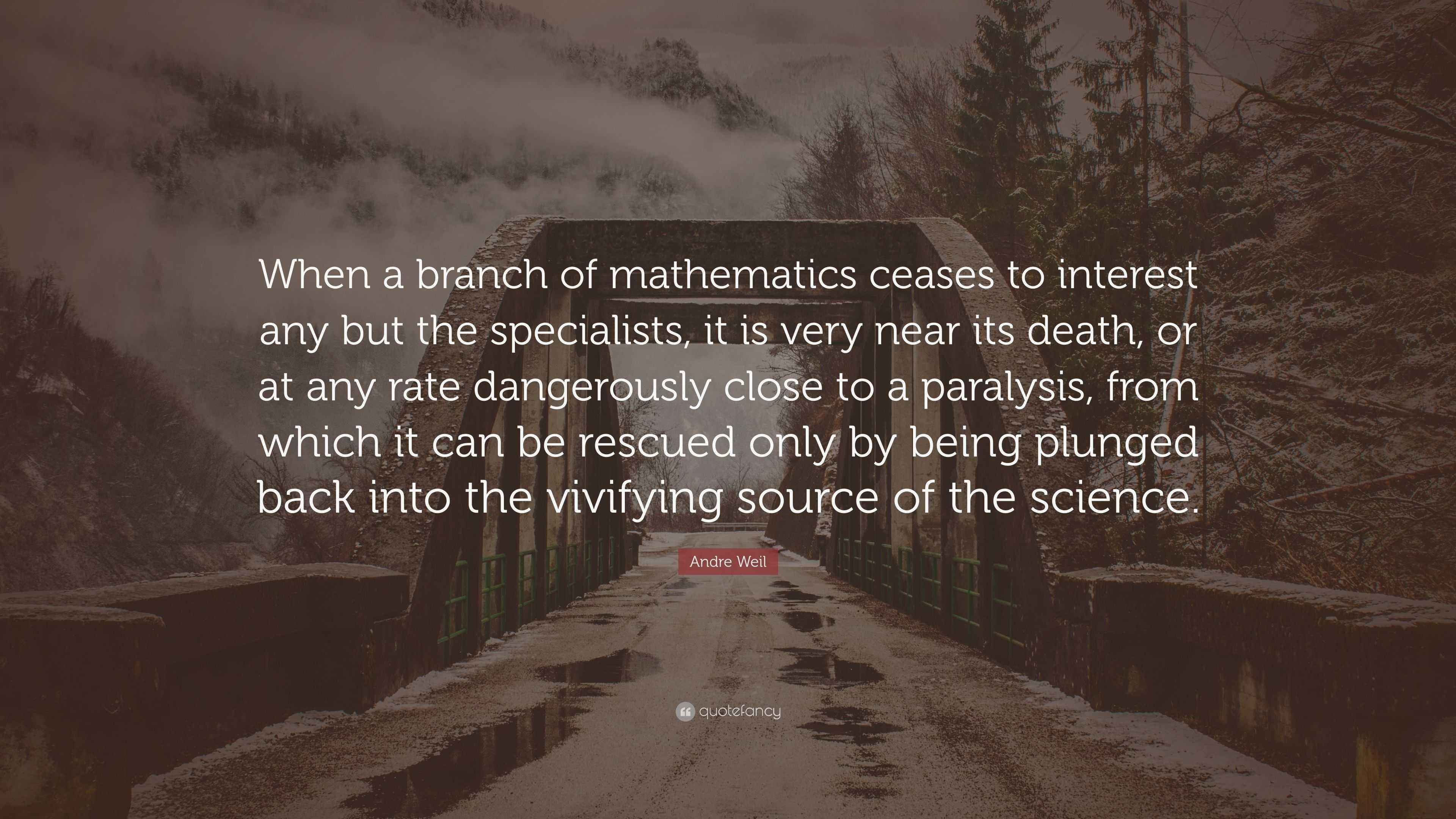 Andre Weil Quote: “When a branch of mathematics ceases to interest any ...
