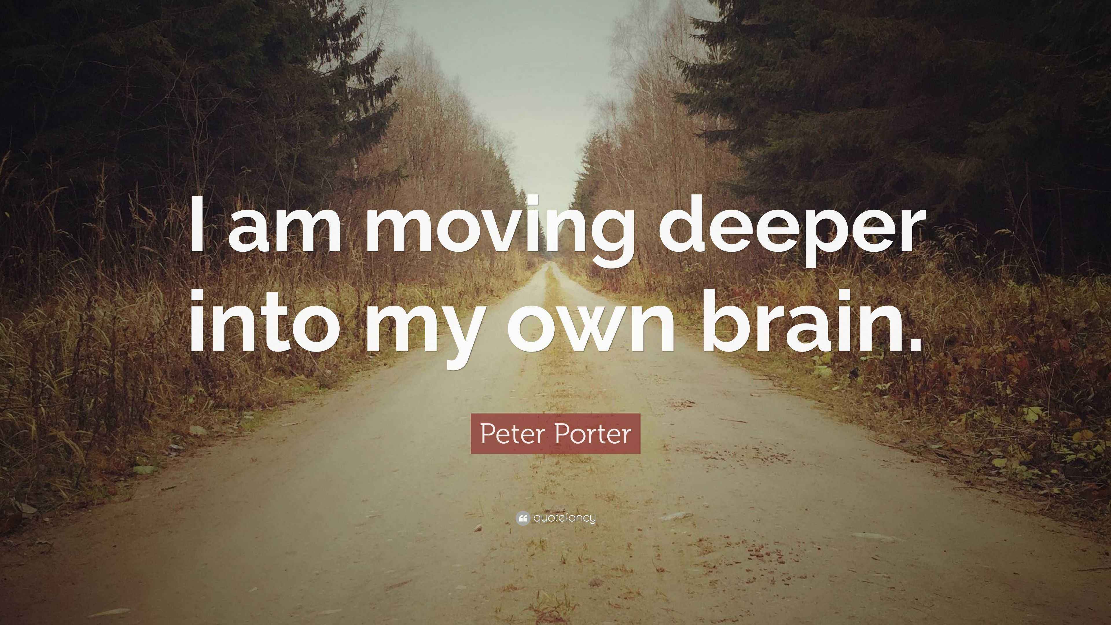 Peter Porter Quote: “I am moving deeper into my own brain.”