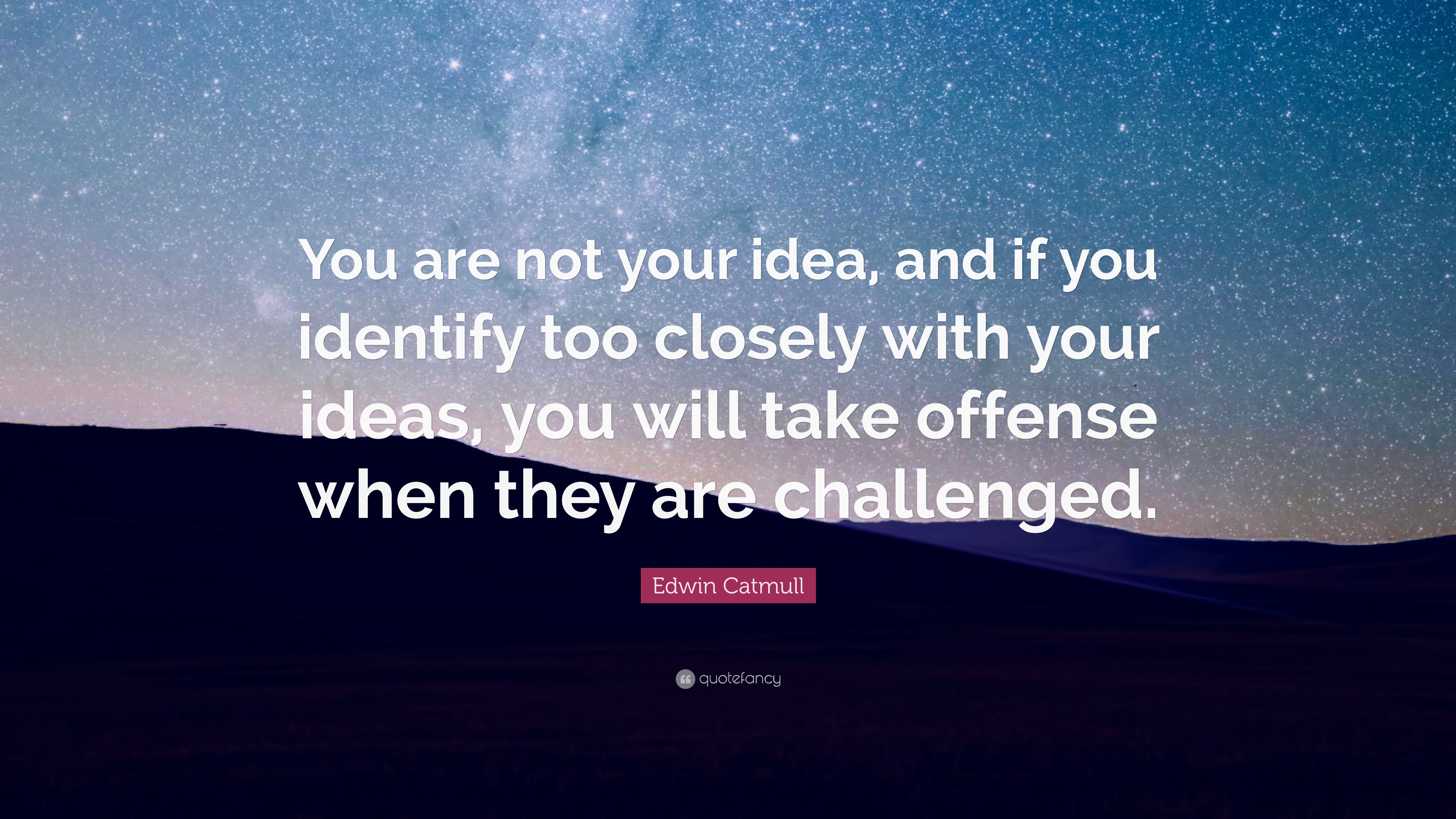 Edwin Catmull Quote: “You are not your idea, and if you identify too ...