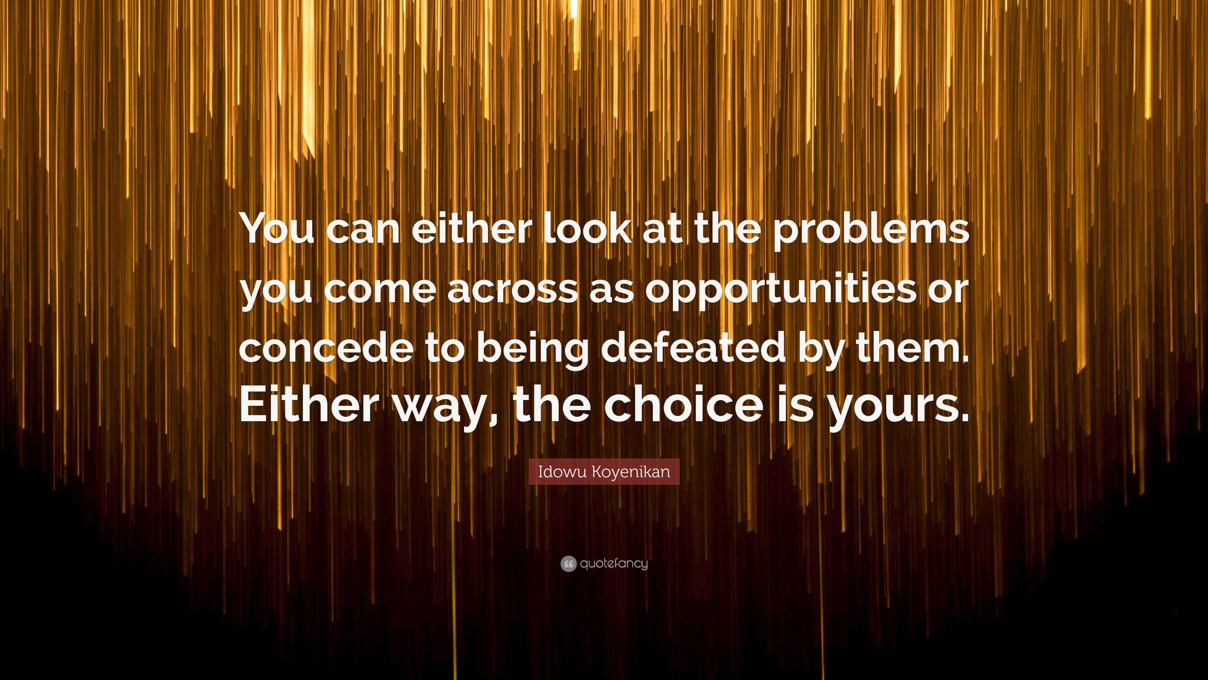 Idowu Koyenikan Quote: “You can either look at the problems you come ...