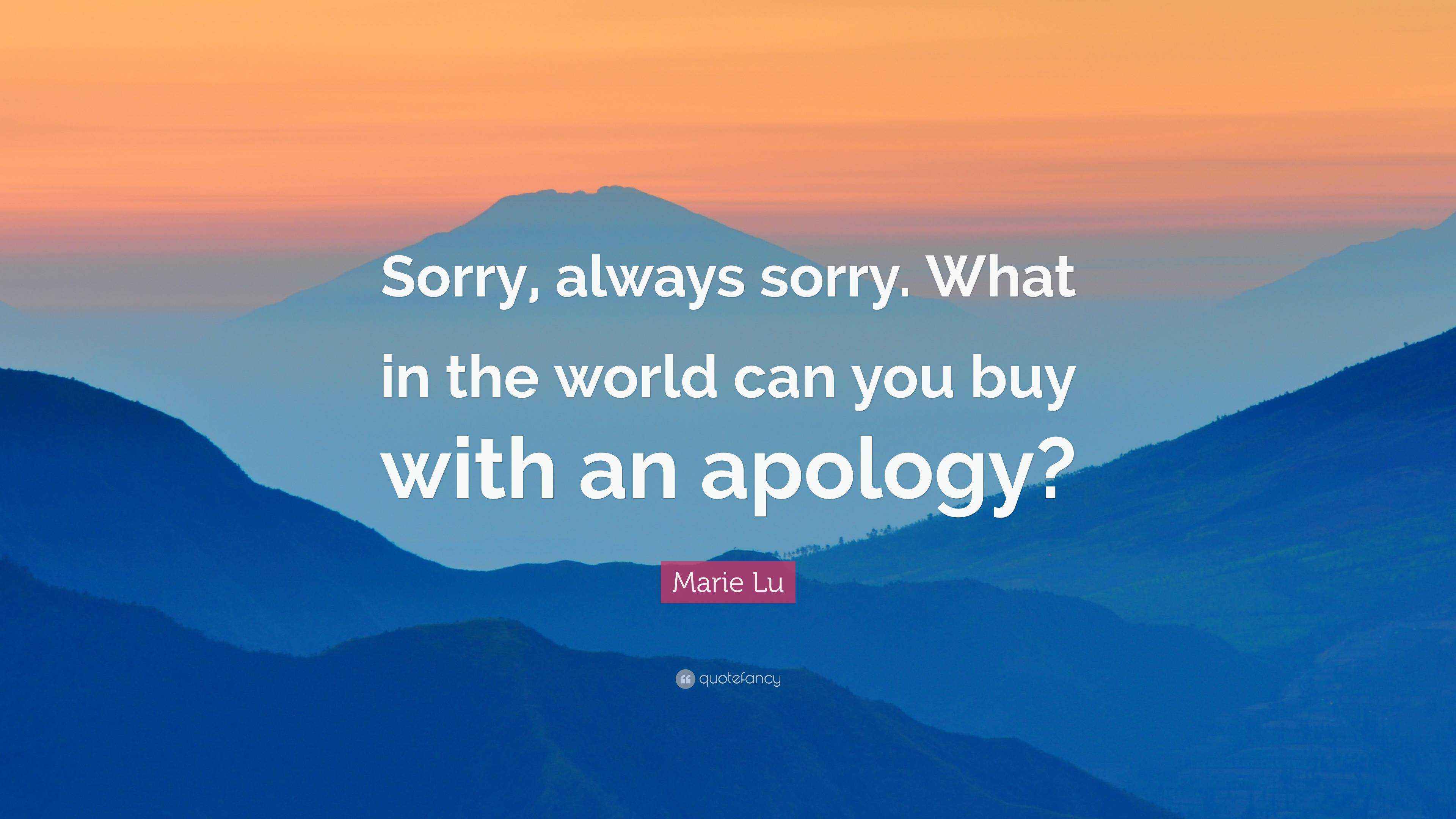 Marie Lu Quote: “Sorry, always sorry. What in the world can you buy ...