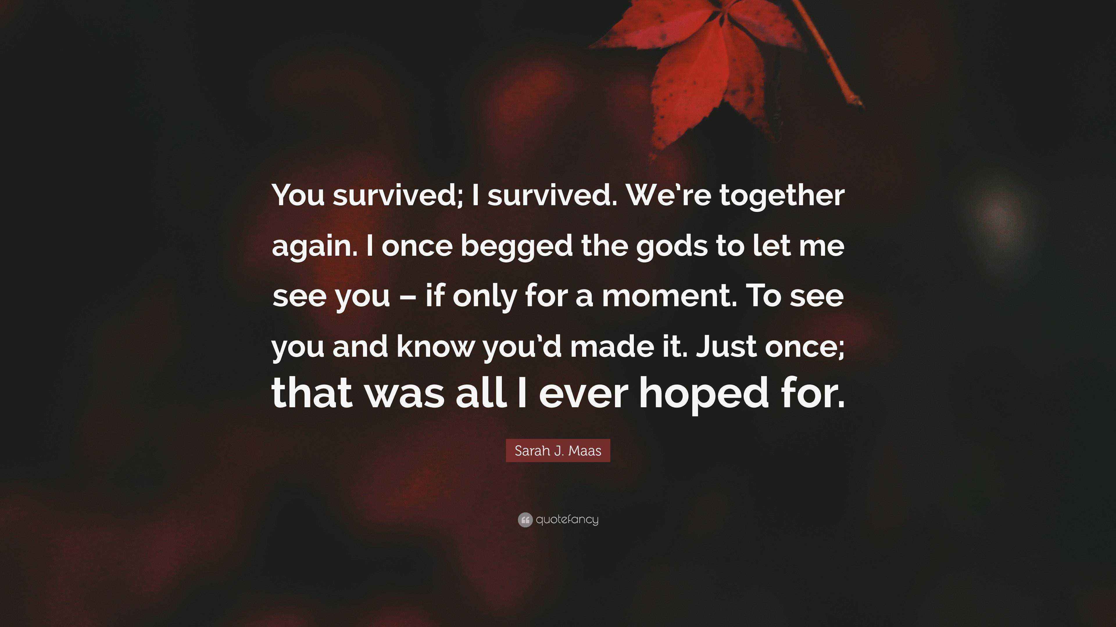 Sarah J. Maas Quote: “You survived; I survived. We’re together again. I ...