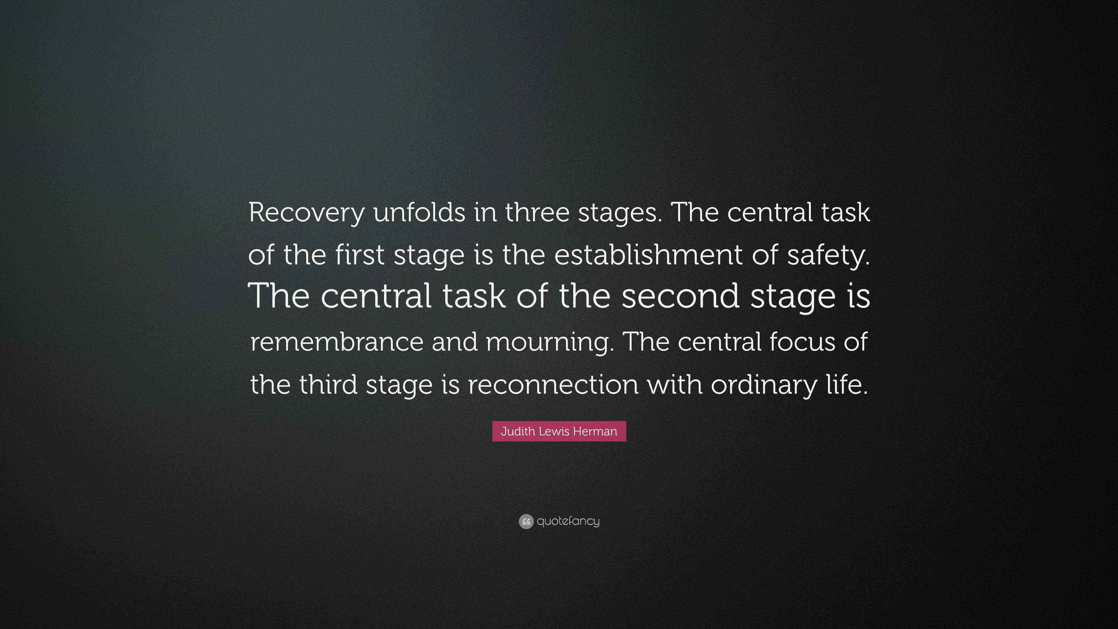 Judith Lewis Herman Quote: “Recovery unfolds in three stages. The ...