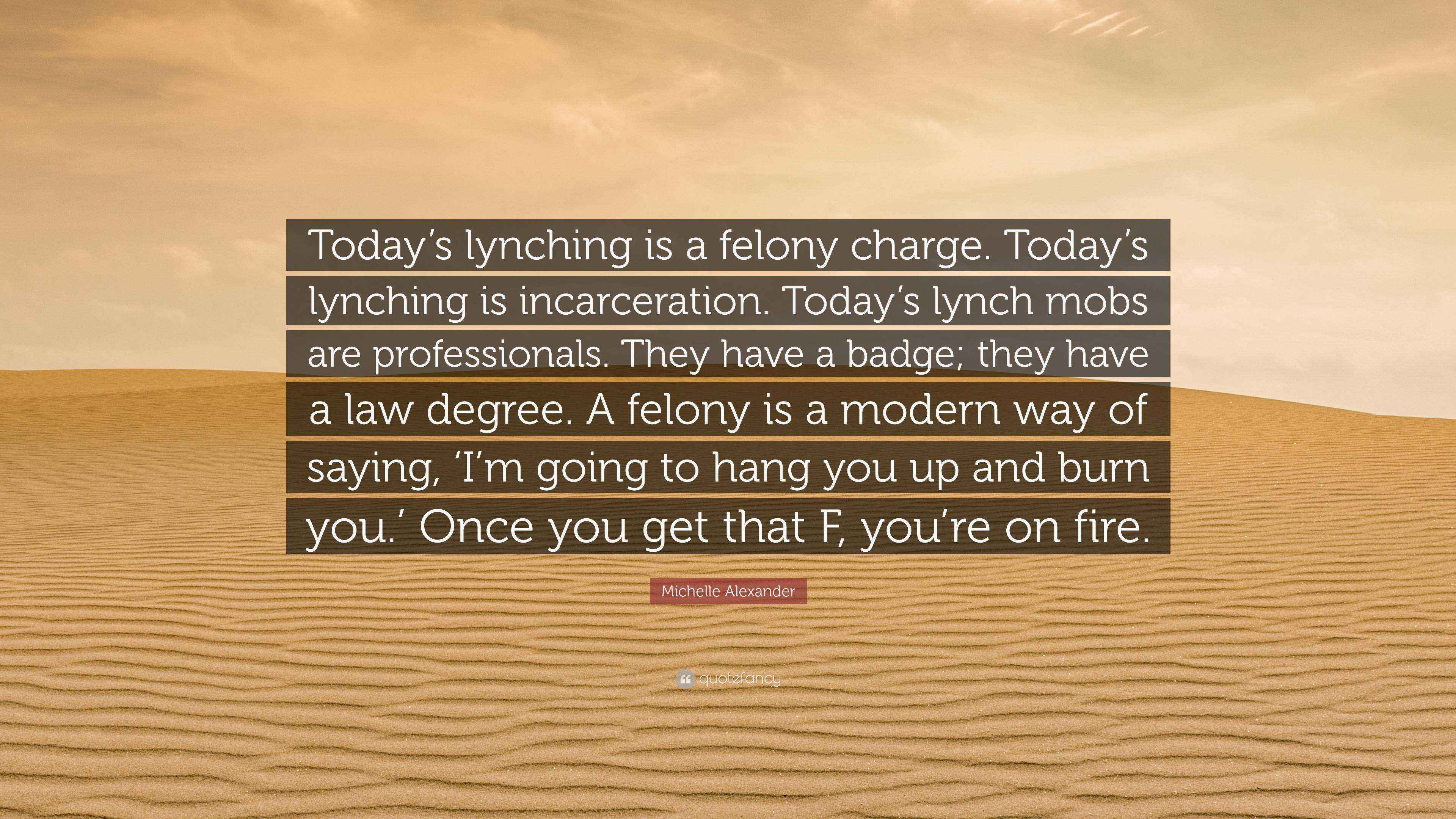 Michelle Alexander Quote: “Today’s lynching is a felony charge. Today’s ...