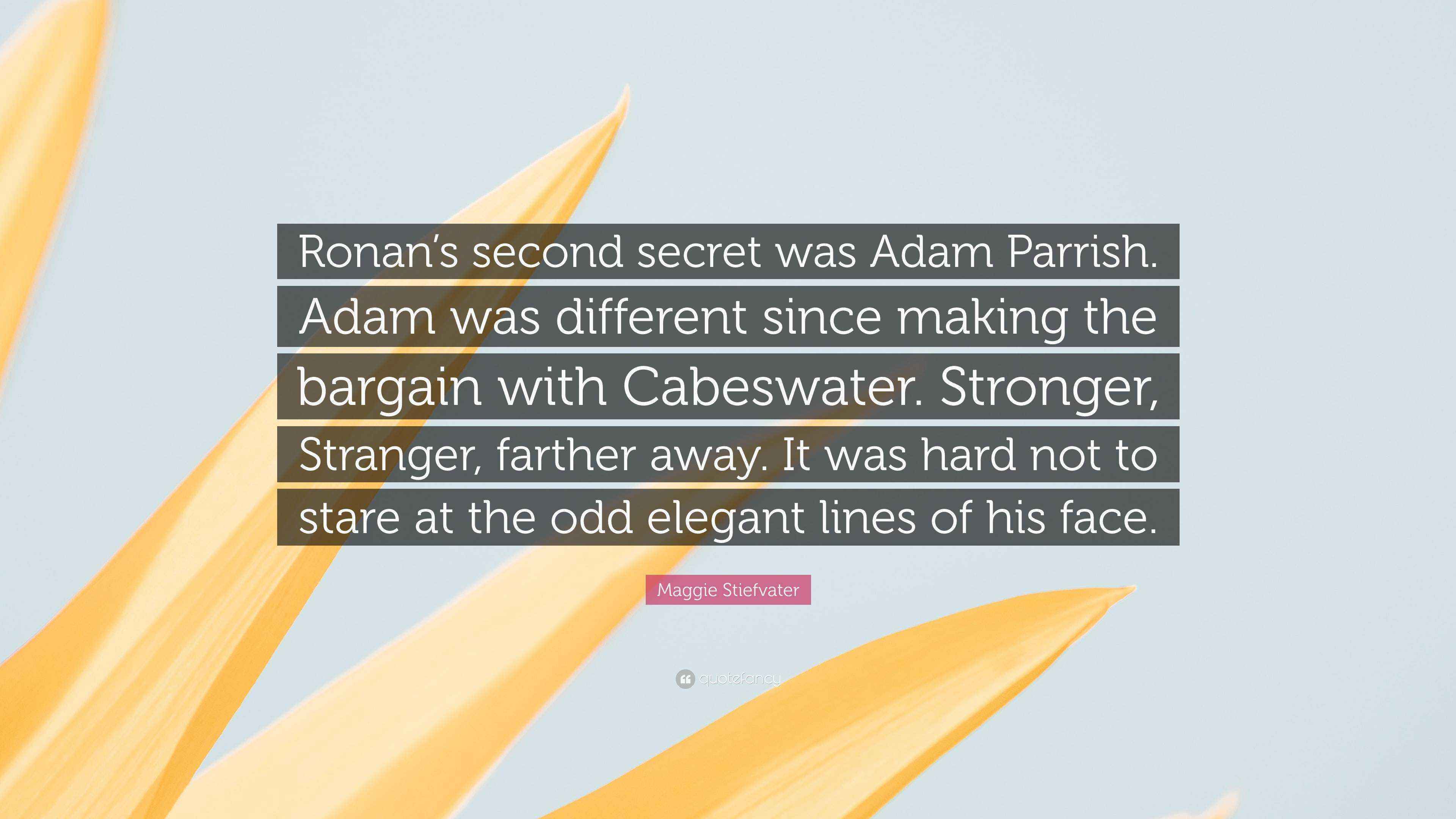 Maggie Stiefvater Quote: “Ronan’s second secret was Adam Parrish. Adam was different since ...