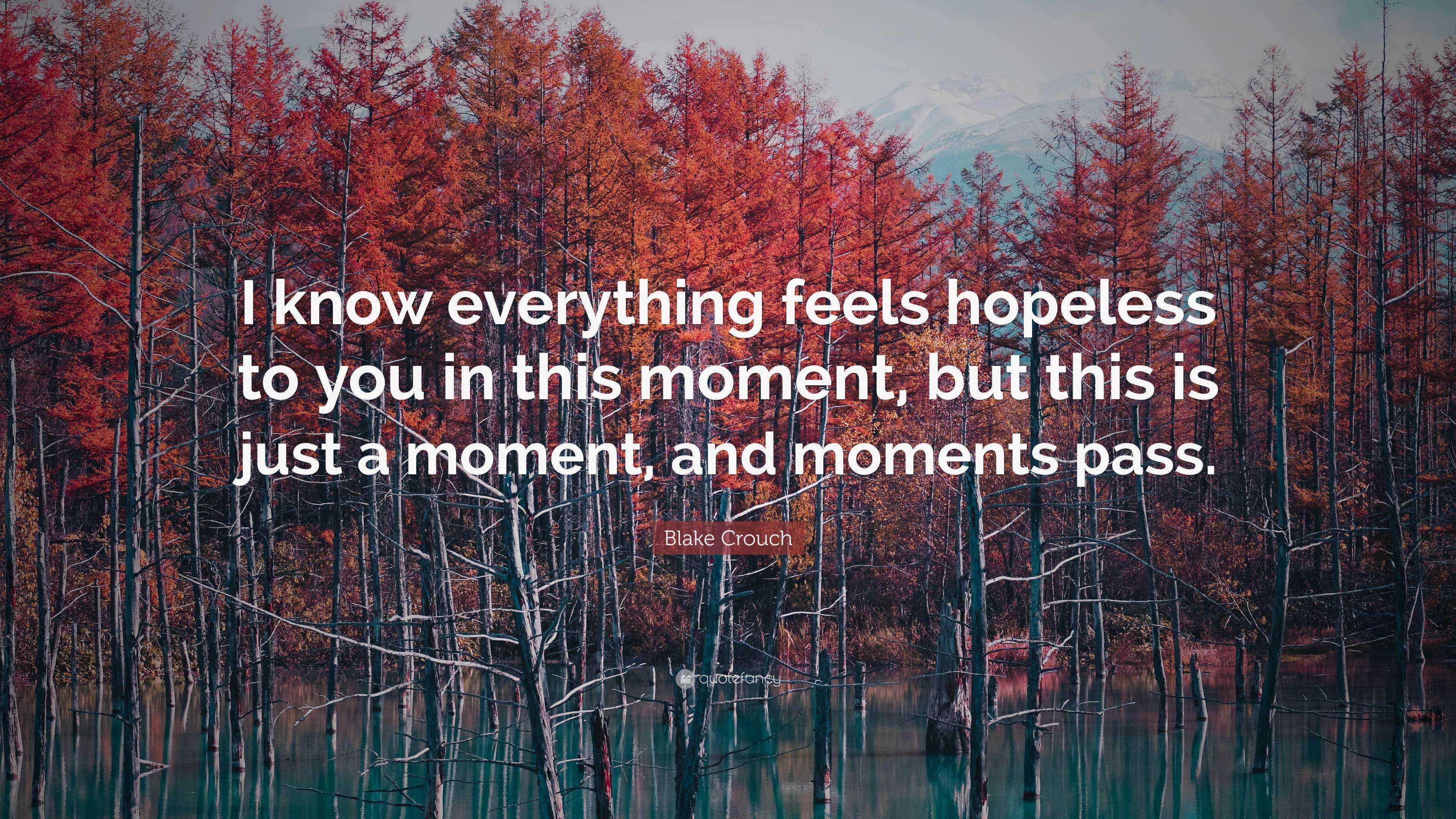 Blake Crouch Quote: “I know everything feels hopeless to you in this ...