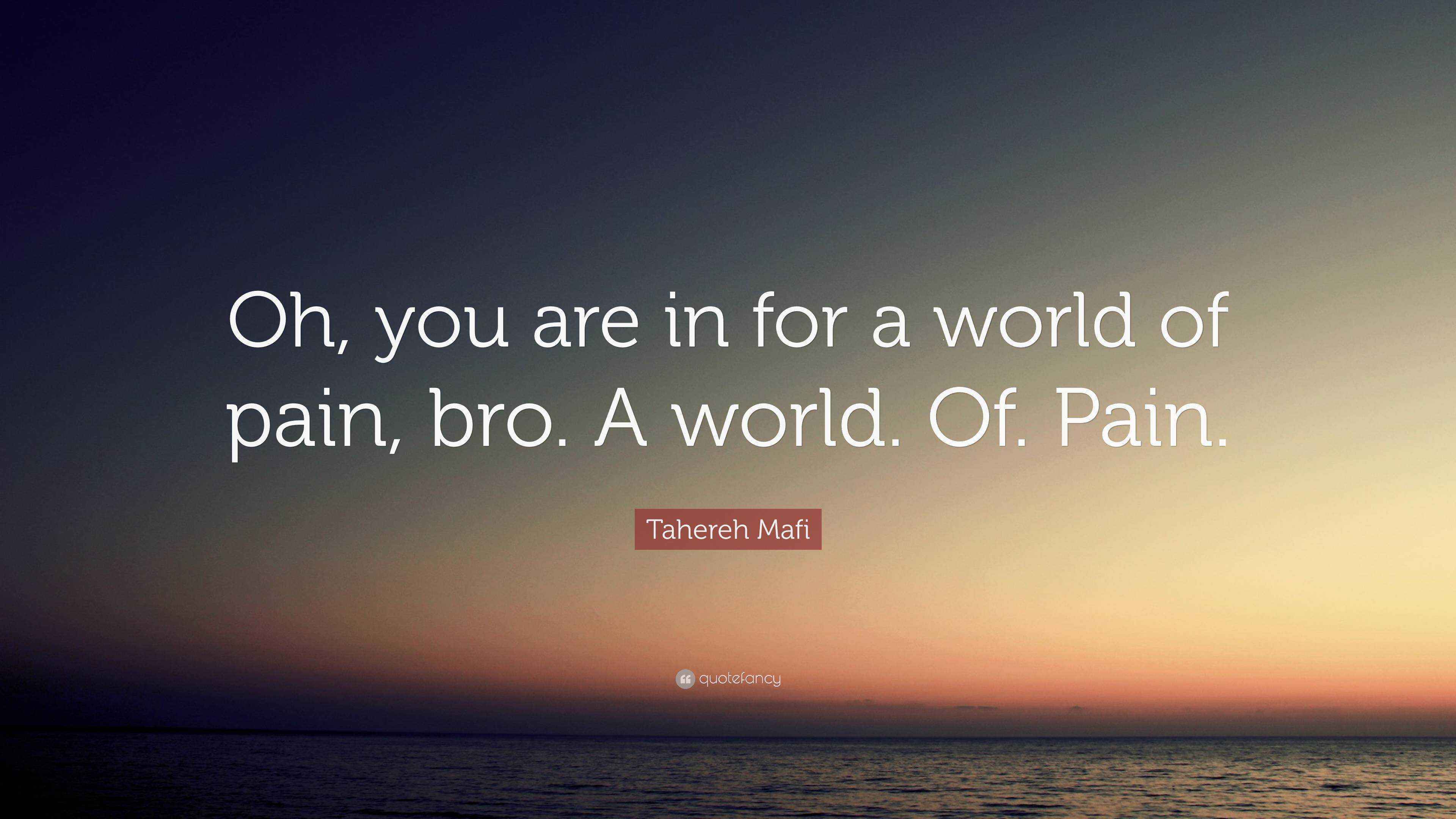 Tahereh Mafi Quote: “Oh, you are in for a world of pain, bro. A world ...