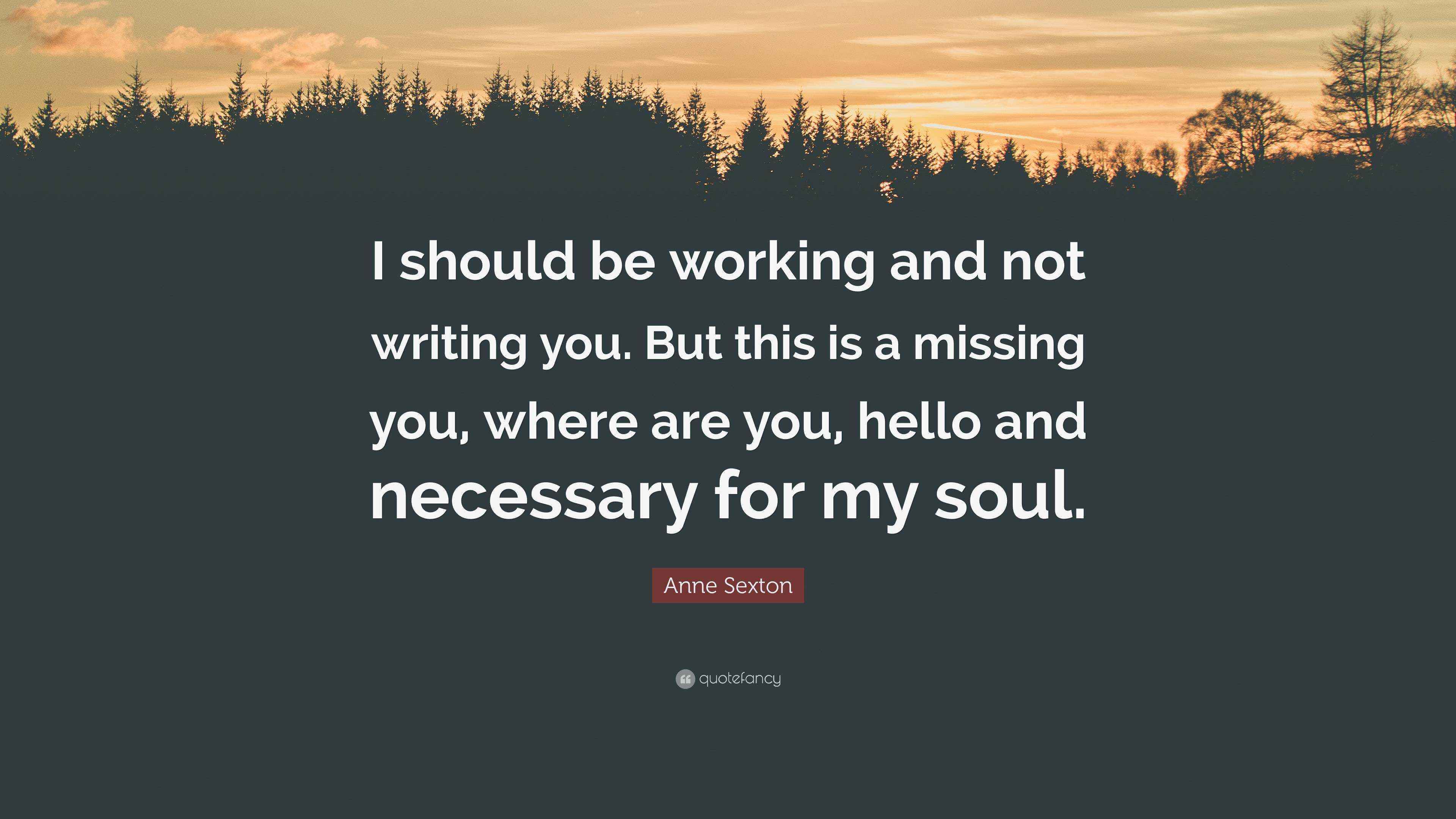 Anne Sexton Quote: “I should be working and not writing you. But this ...