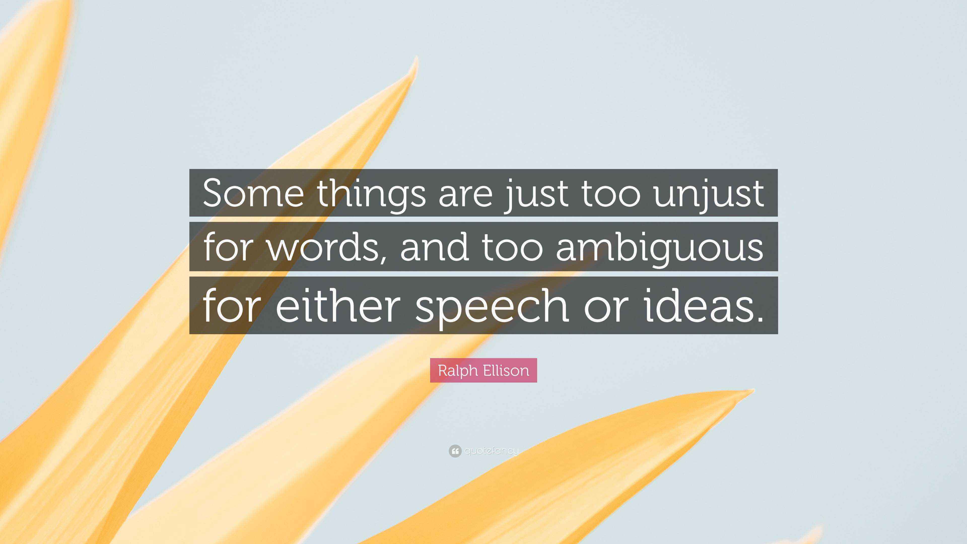 Ralph Ellison Quote: “Some things are just too unjust for words, and ...