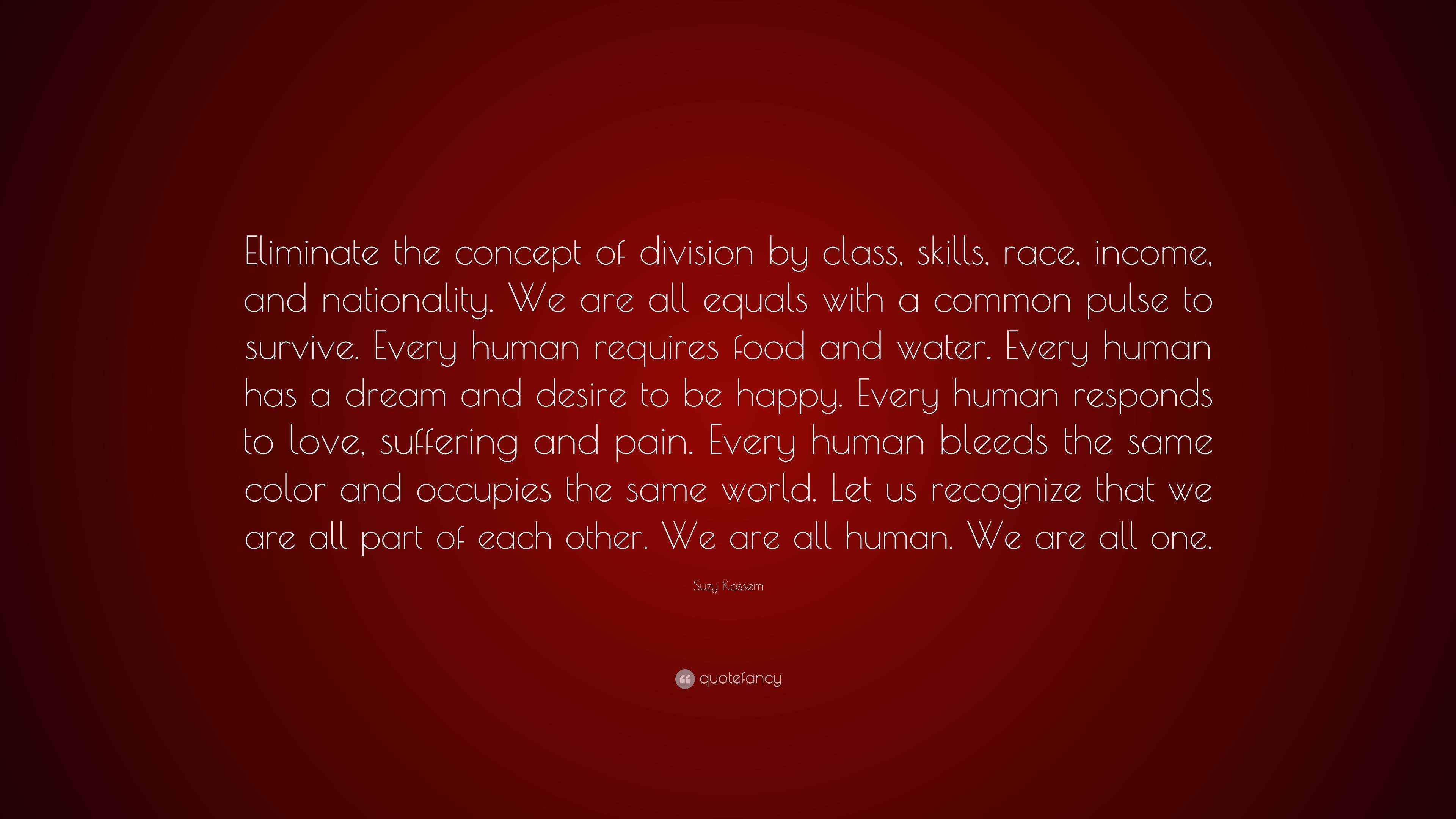 Suzy Kassem Quote: “Eliminate the concept of division by class, skills ...