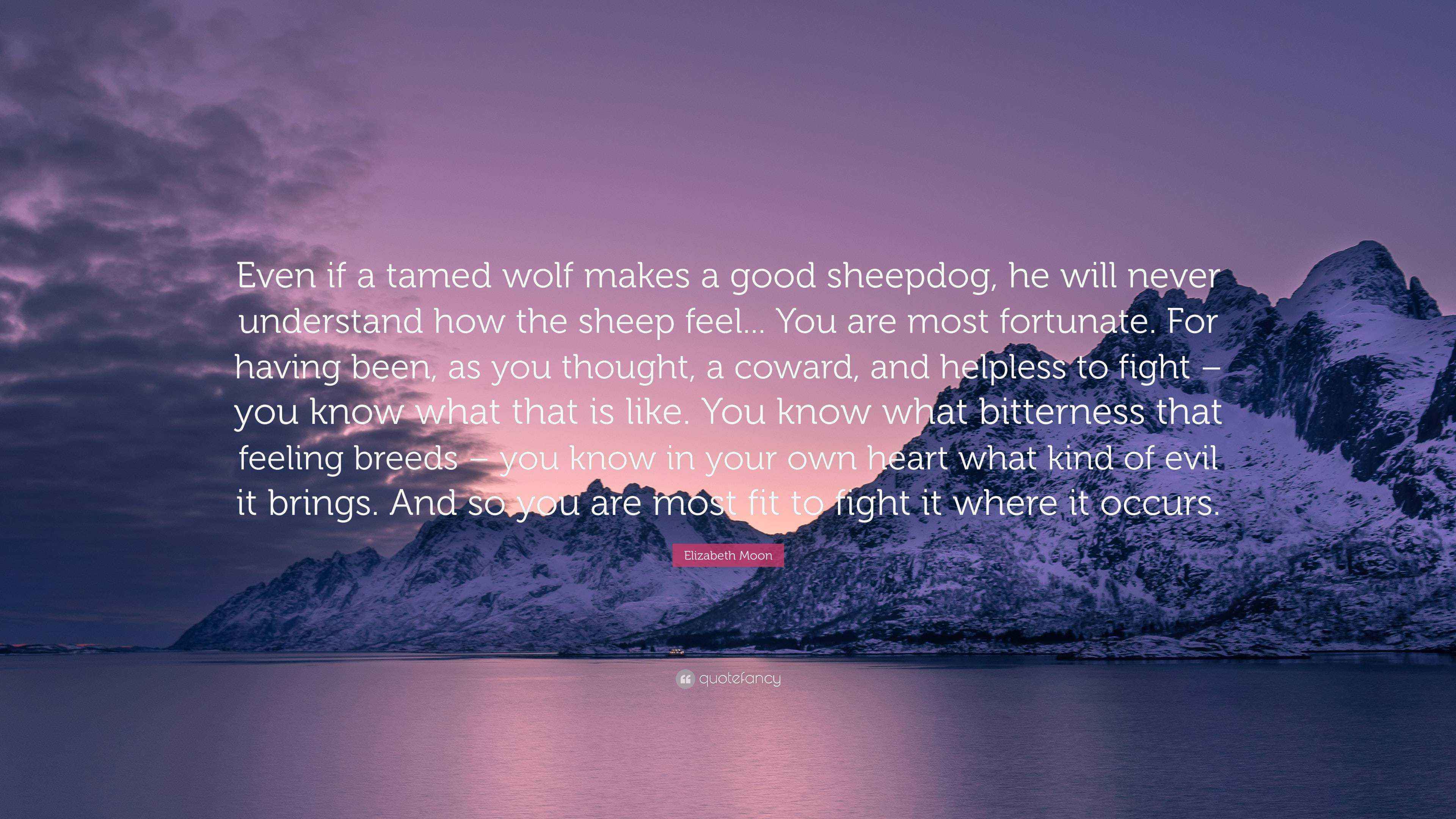 Elizabeth Moon Quote: “Even if a tamed wolf makes a good sheepdog, he ...