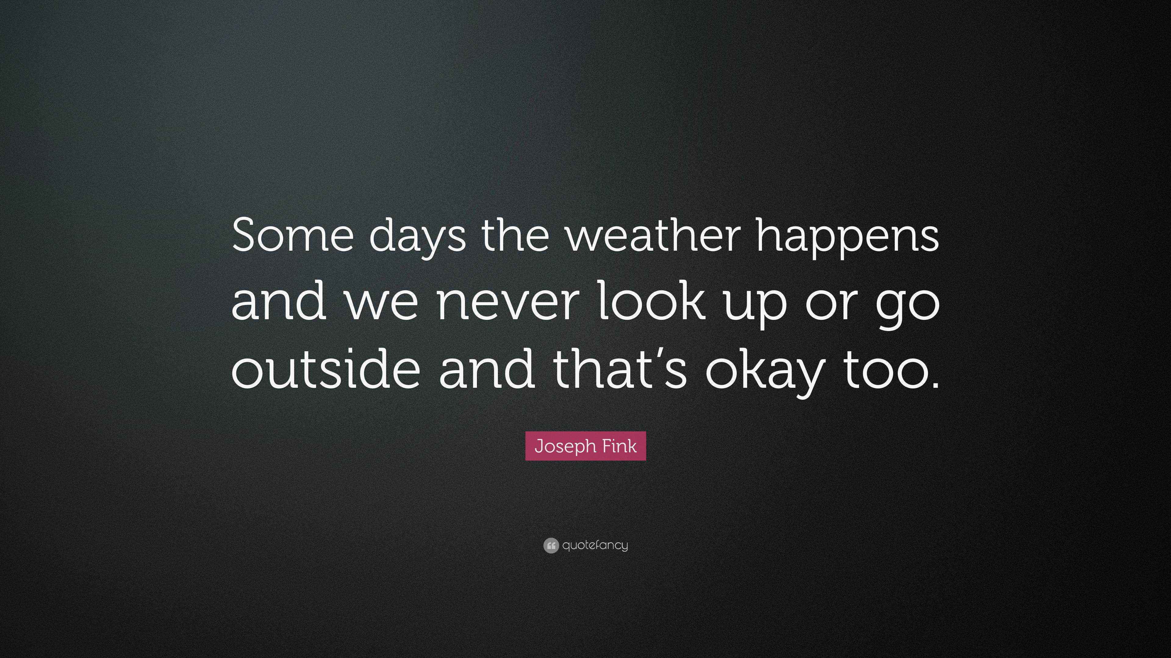 Joseph Fink Quote: “Some days the weather happens and we never look up ...