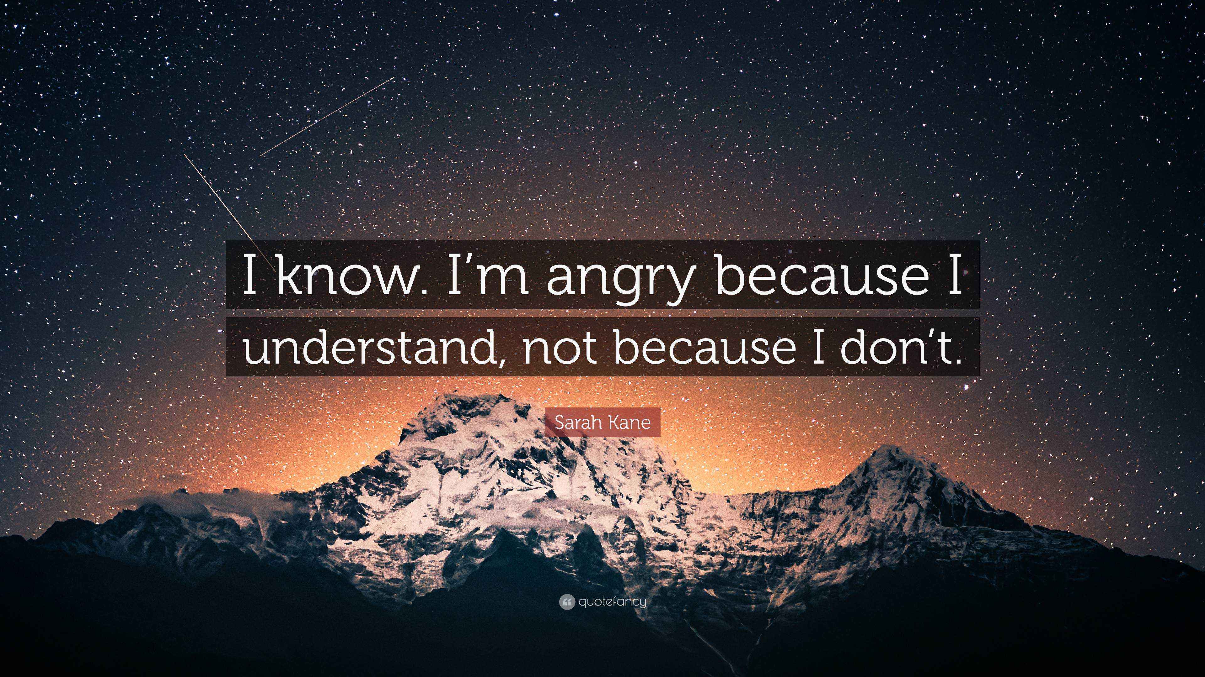 Sarah Kane Quote: “I know. I’m angry because I understand, not because ...