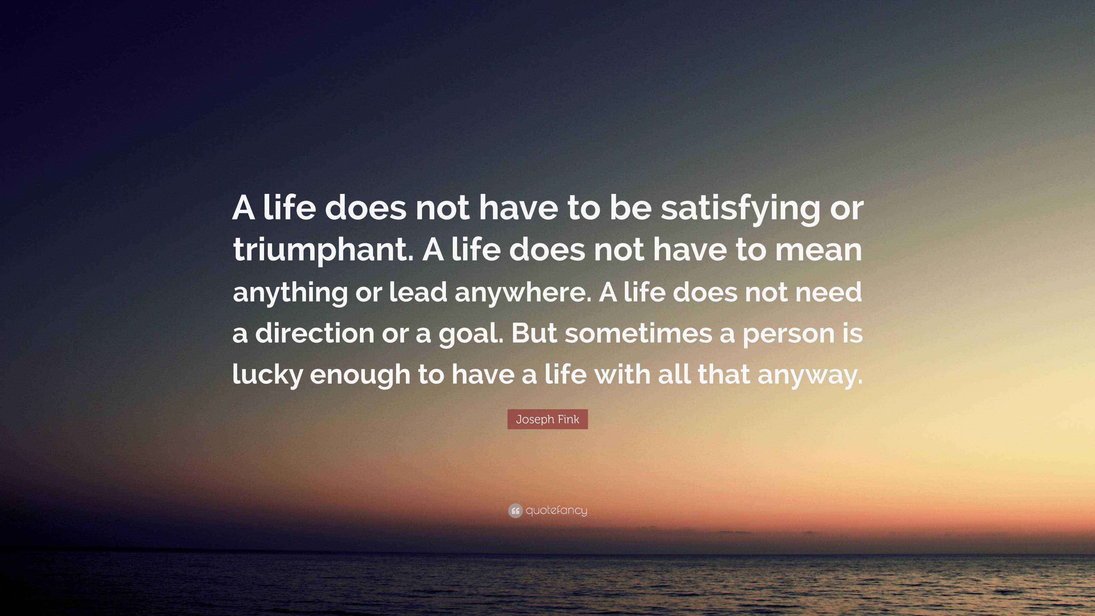 Joseph Fink Quote: “A life does not have to be satisfying or triumphant ...