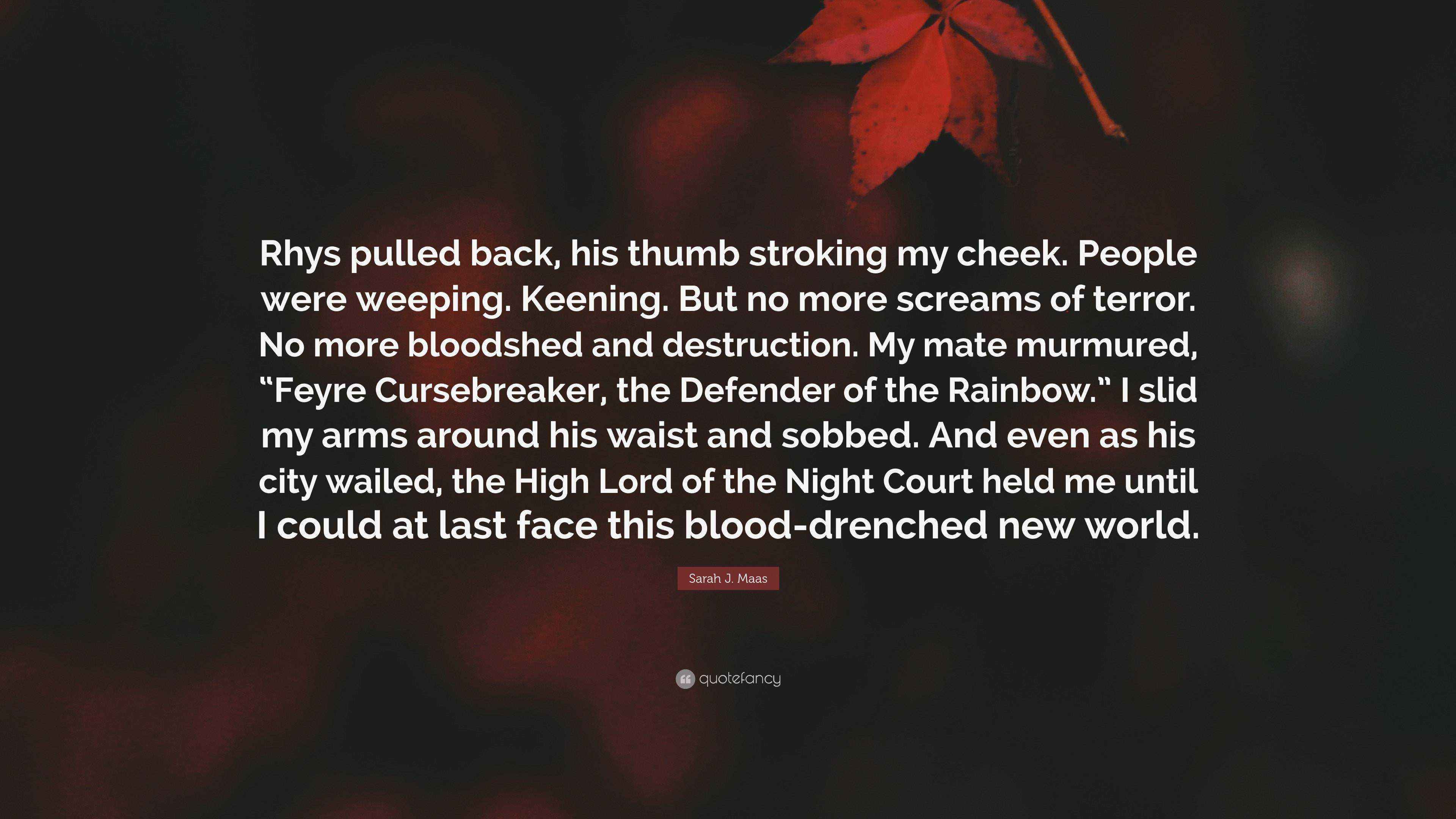 Sarah J. Maas Quote: “Rhys pulled back, his thumb stroking my cheek ...