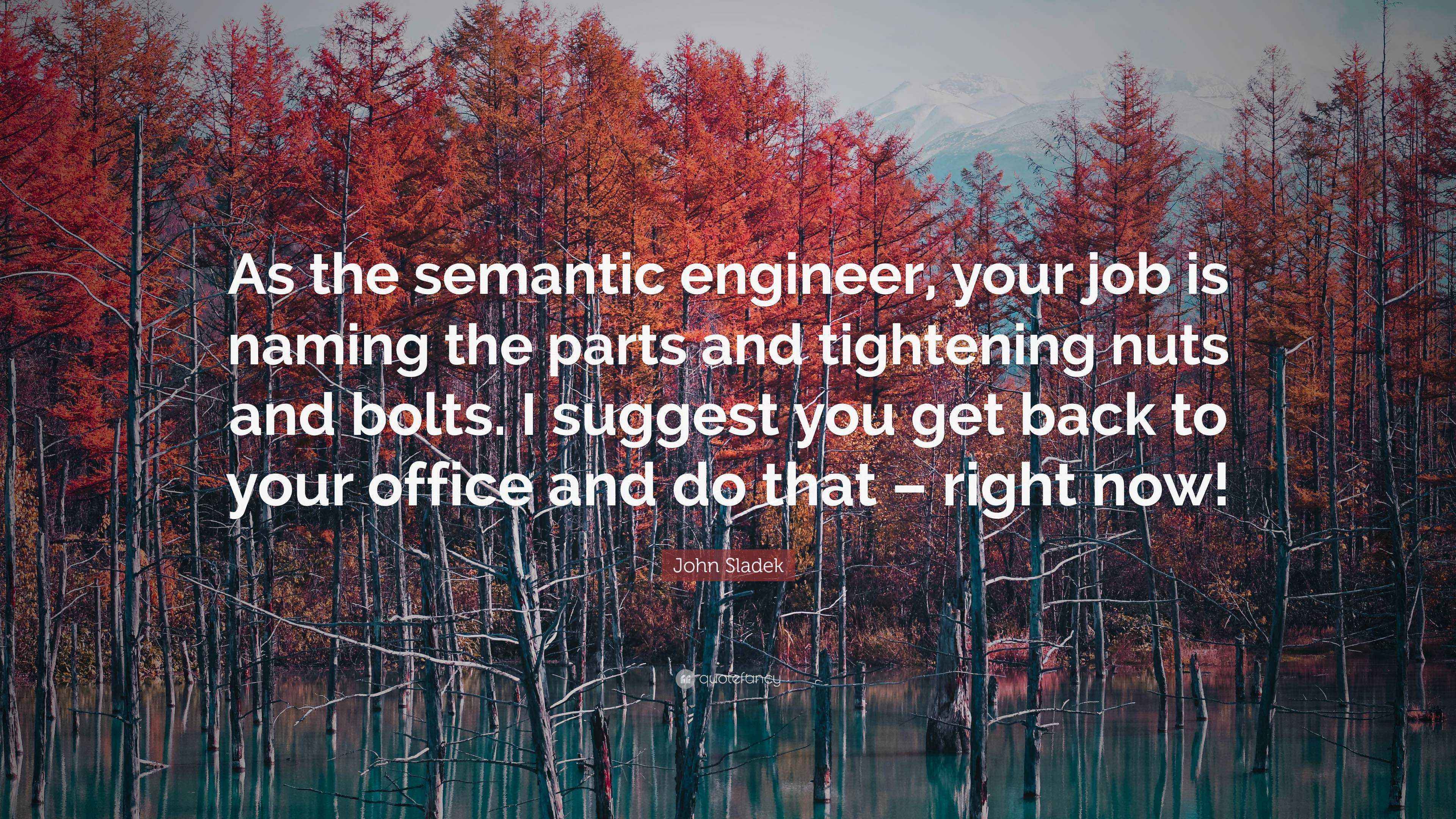 John Sladek Quote: “As the semantic engineer, your job is naming the ...