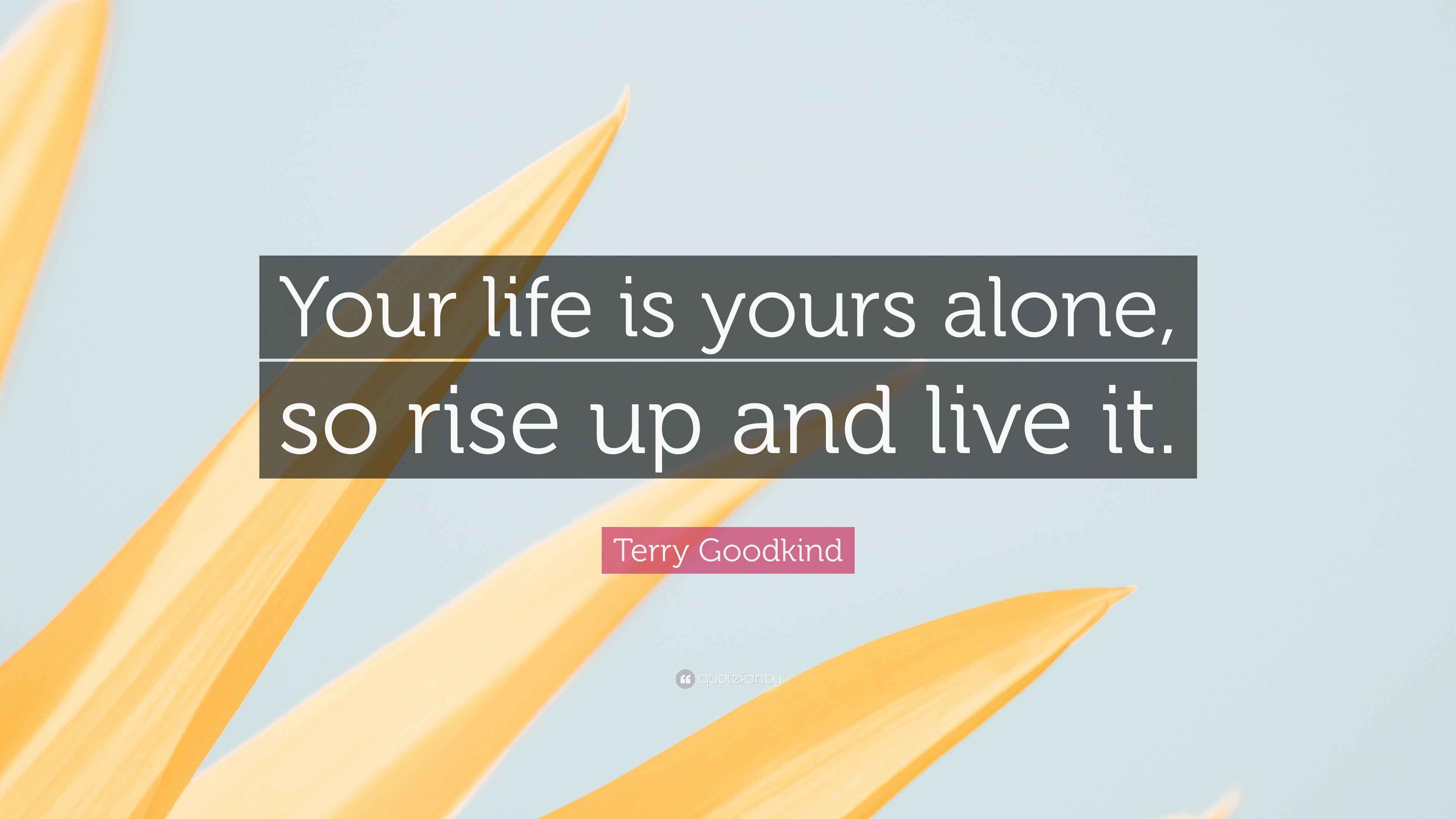 Terry Goodkind Quote: “Your life is yours alone, so rise up and live it.”