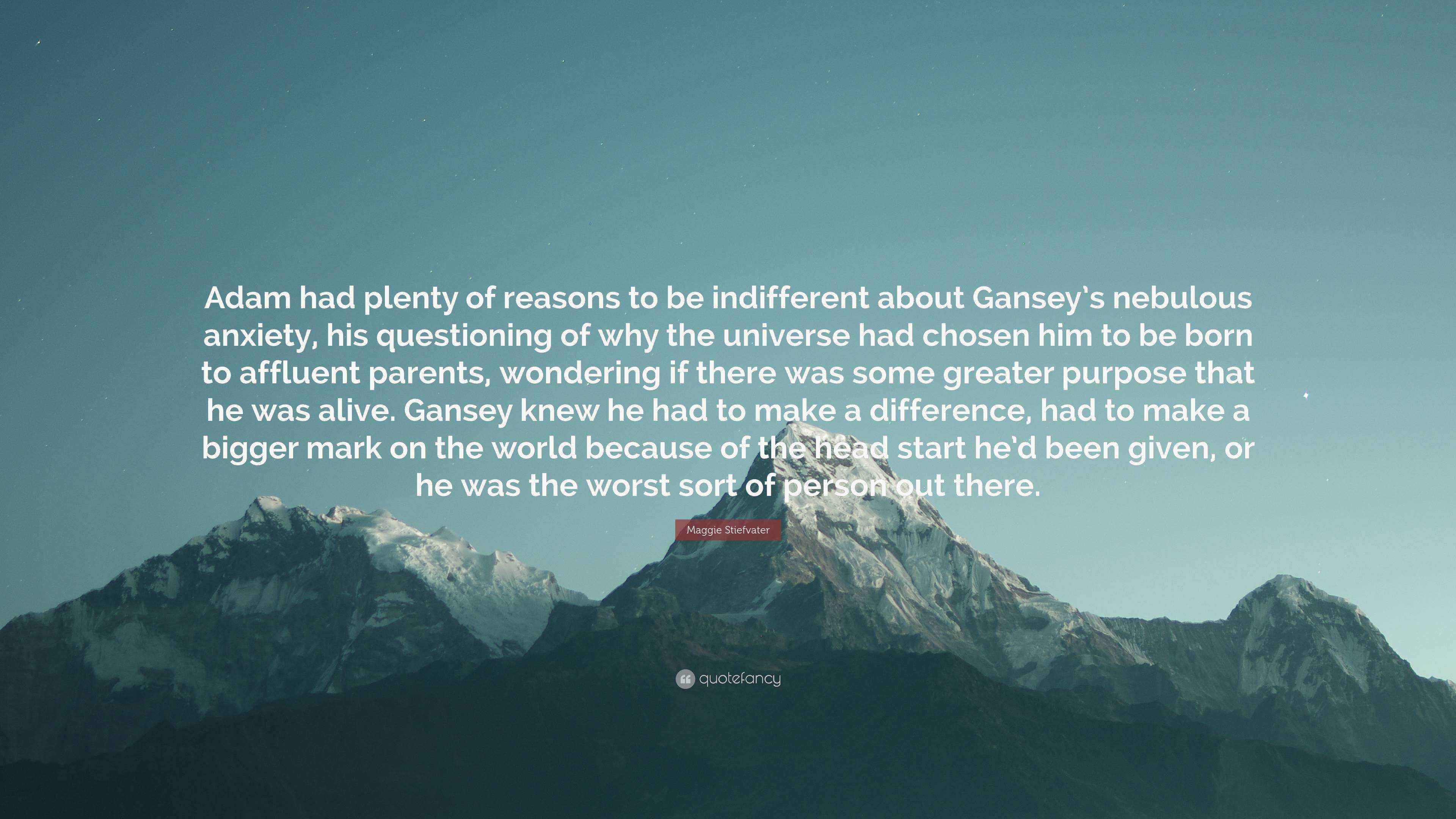 Maggie Stiefvater Quote: “Adam had plenty of reasons to be indifferent ...