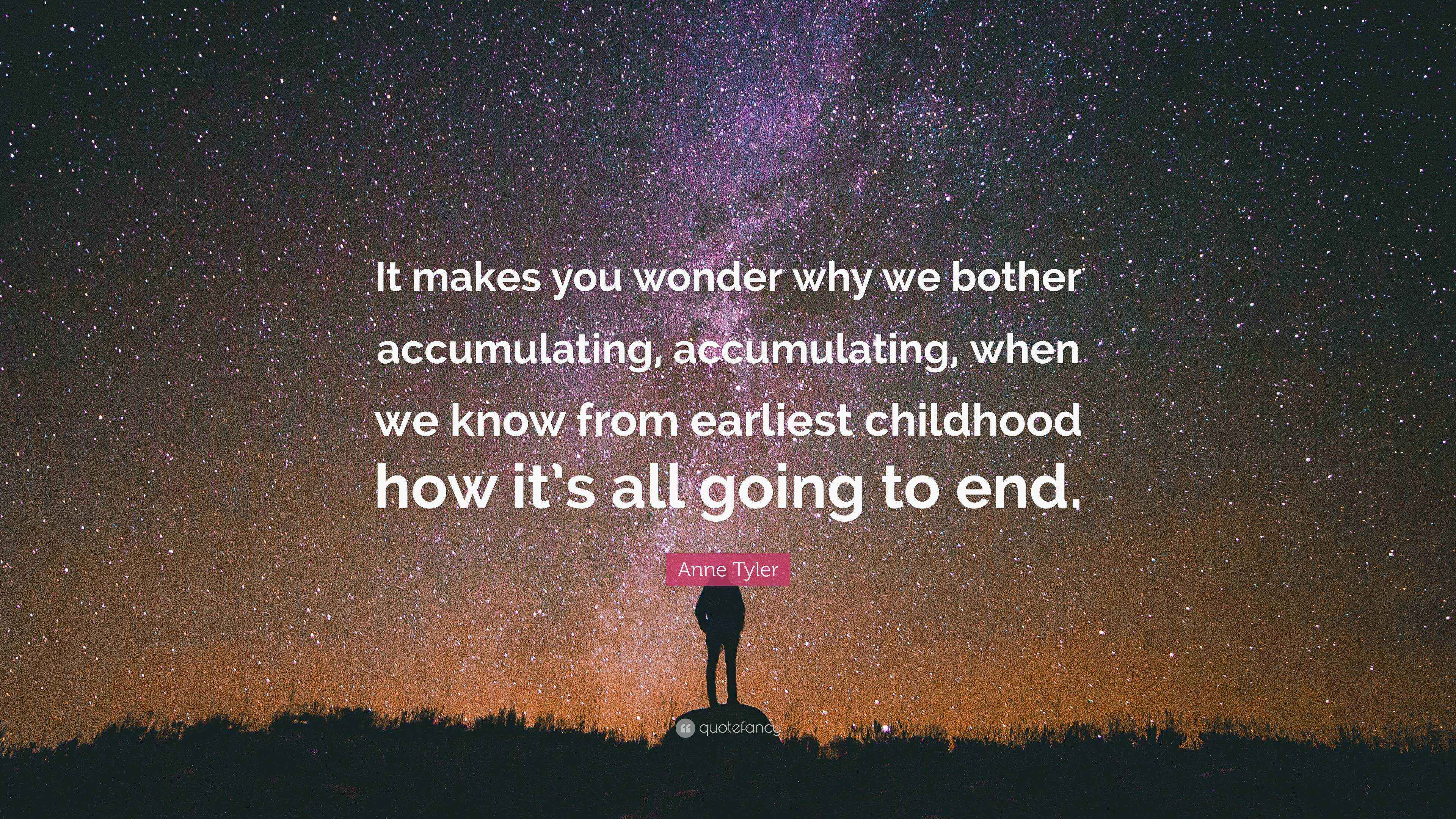 Anne Tyler Quote: “It makes you wonder why we bother accumulating ...