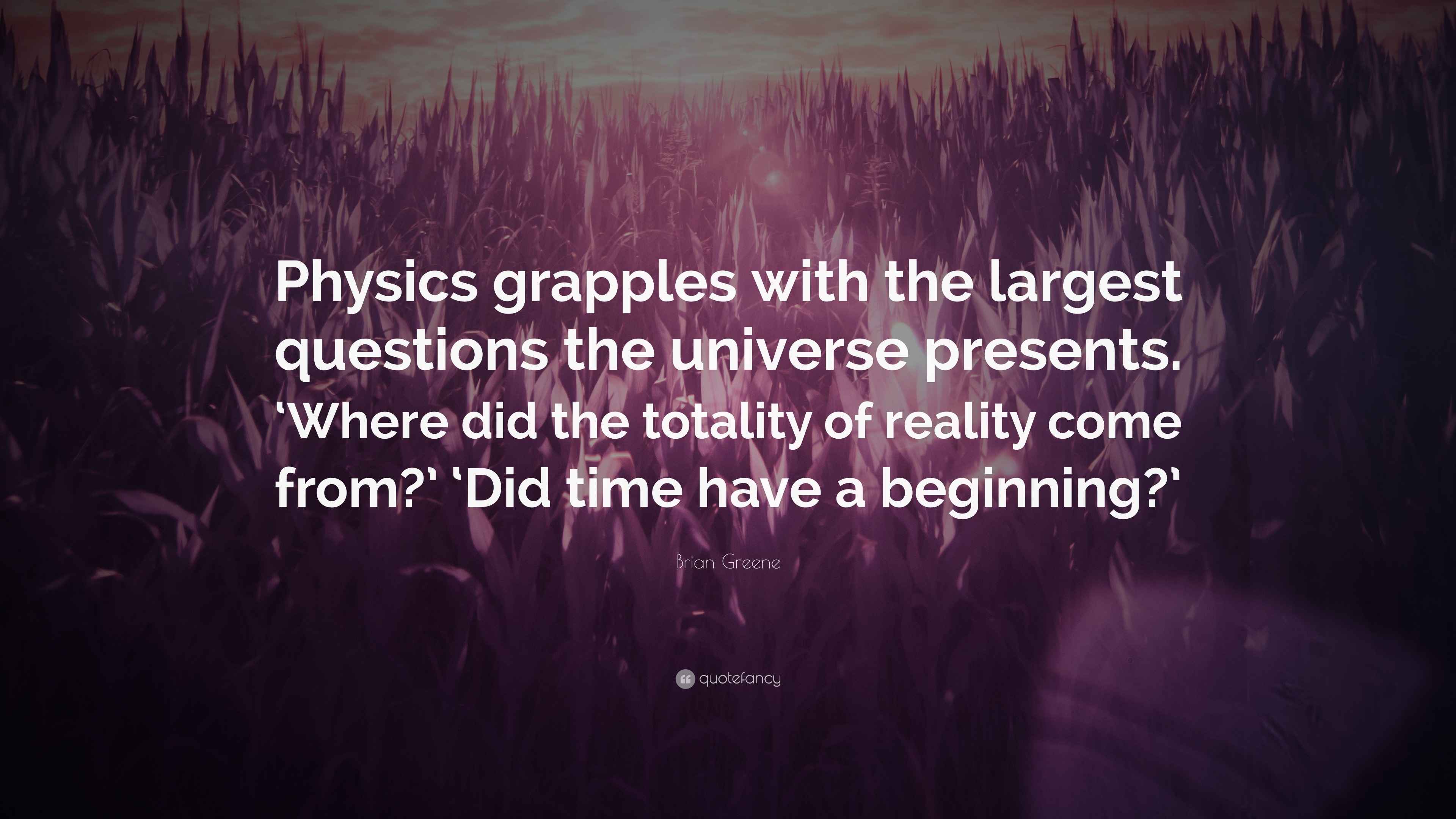 Brian Greene Quote: “Physics grapples with the largest questions the ...