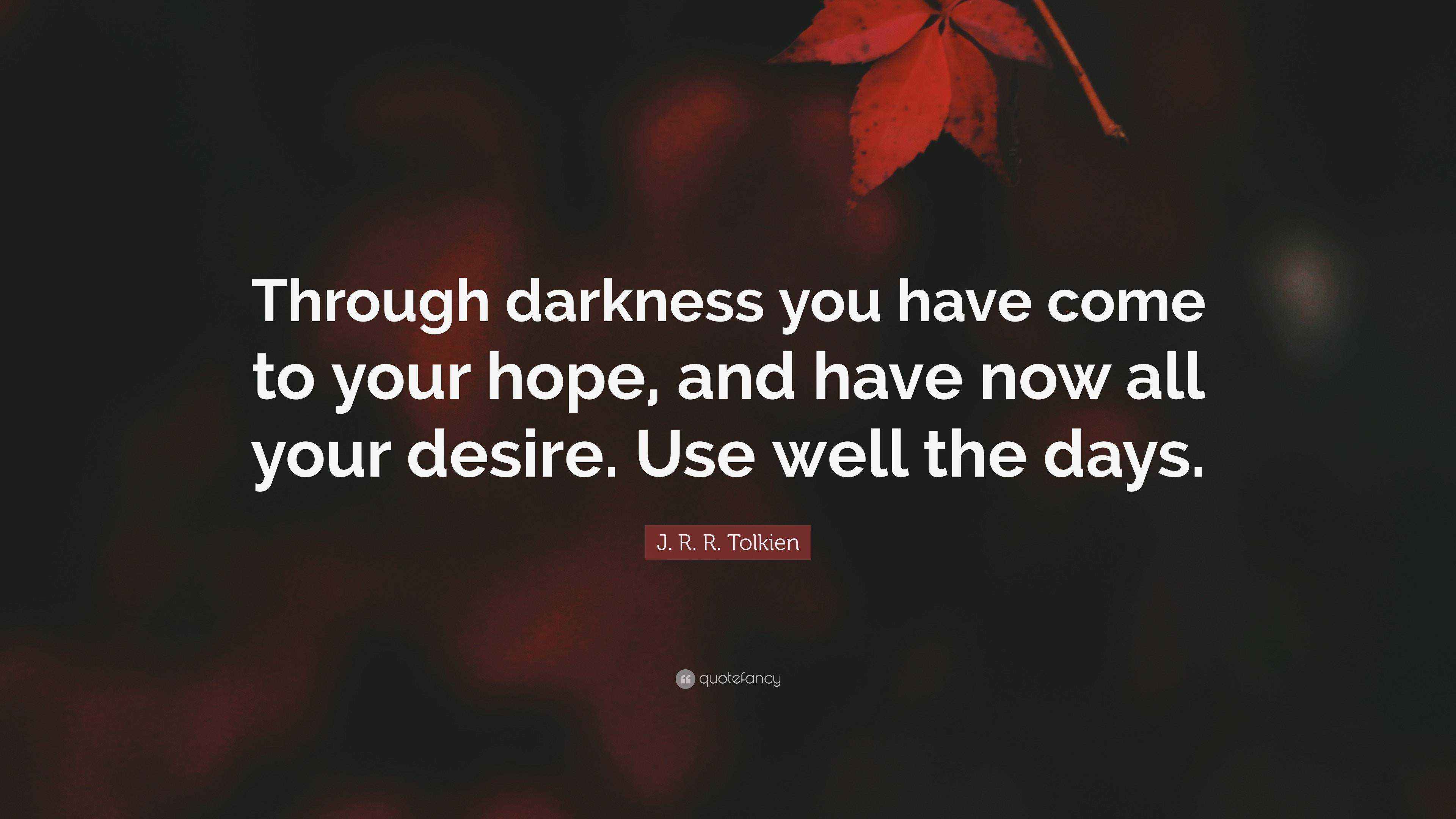 J. R. R. Tolkien Quote: “Through darkness you have come to your hope ...