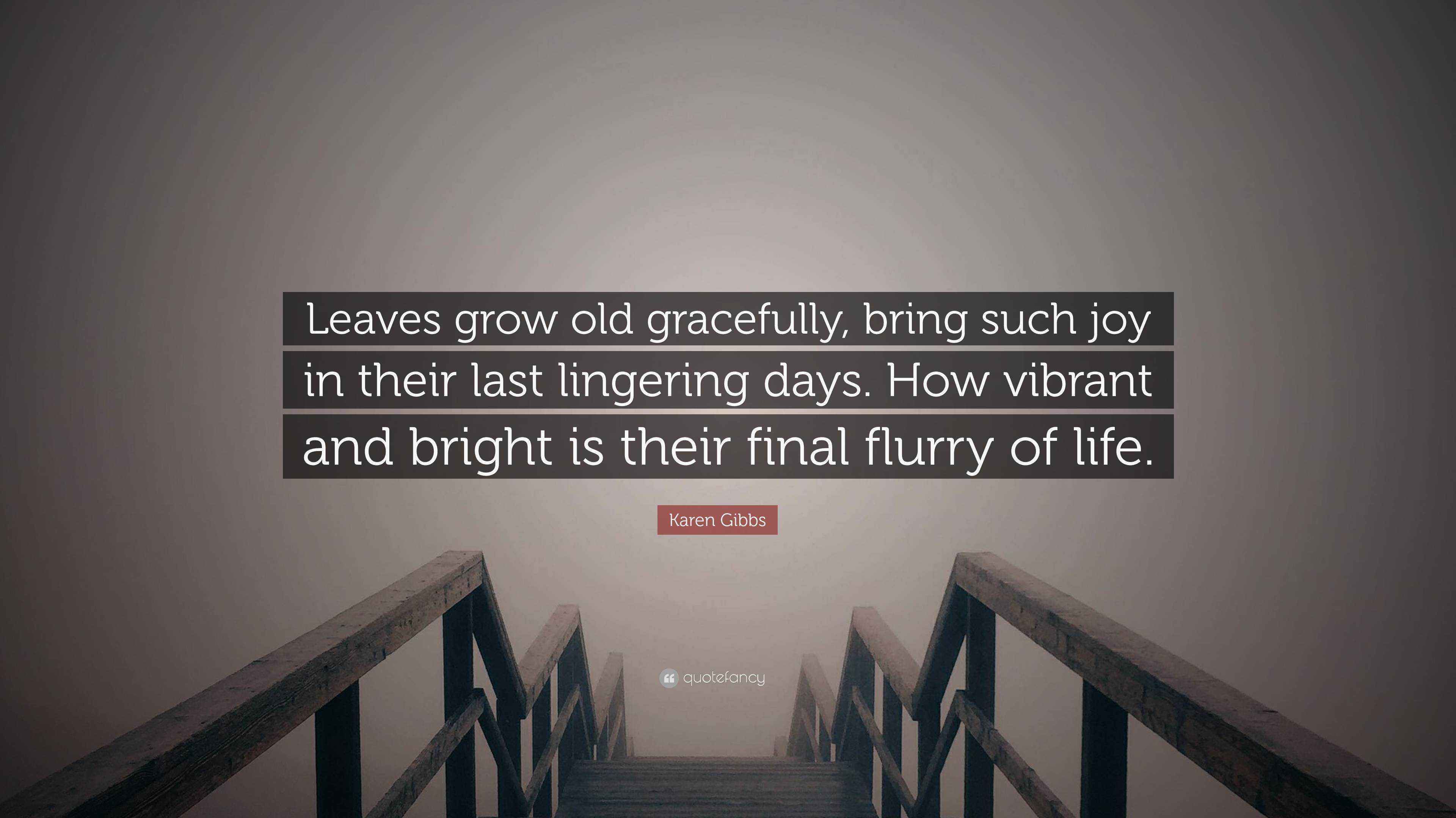 Karen Gibbs Quote: “Leaves grow old gracefully, bring such joy in their ...