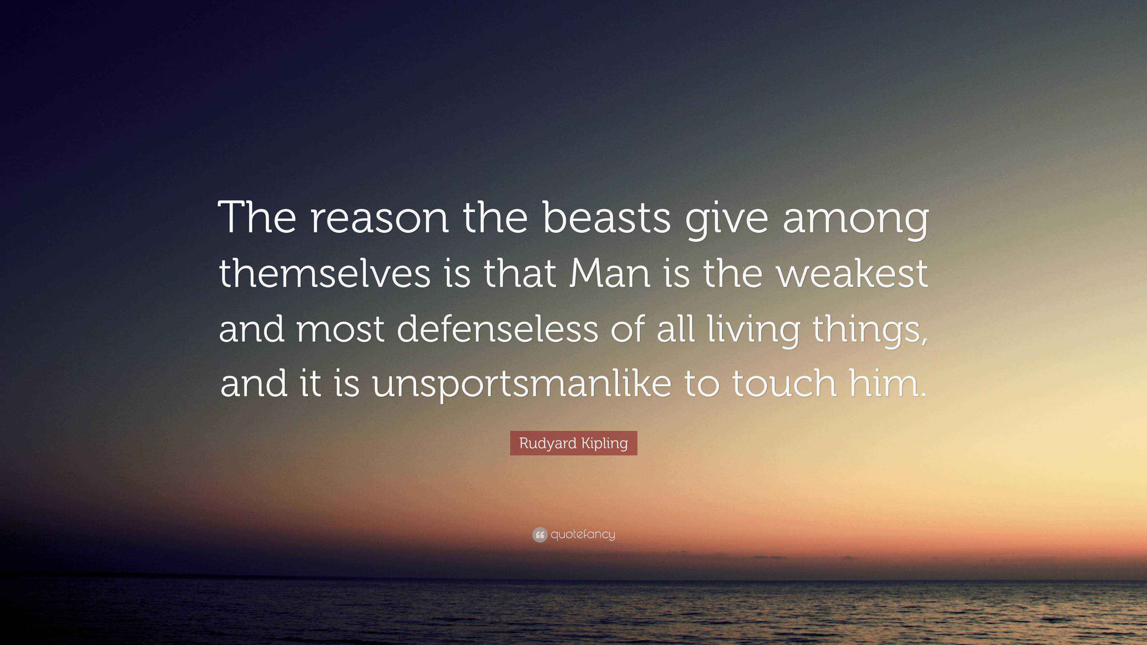 Rudyard Kipling Quote: “The reason the beasts give among themselves is ...