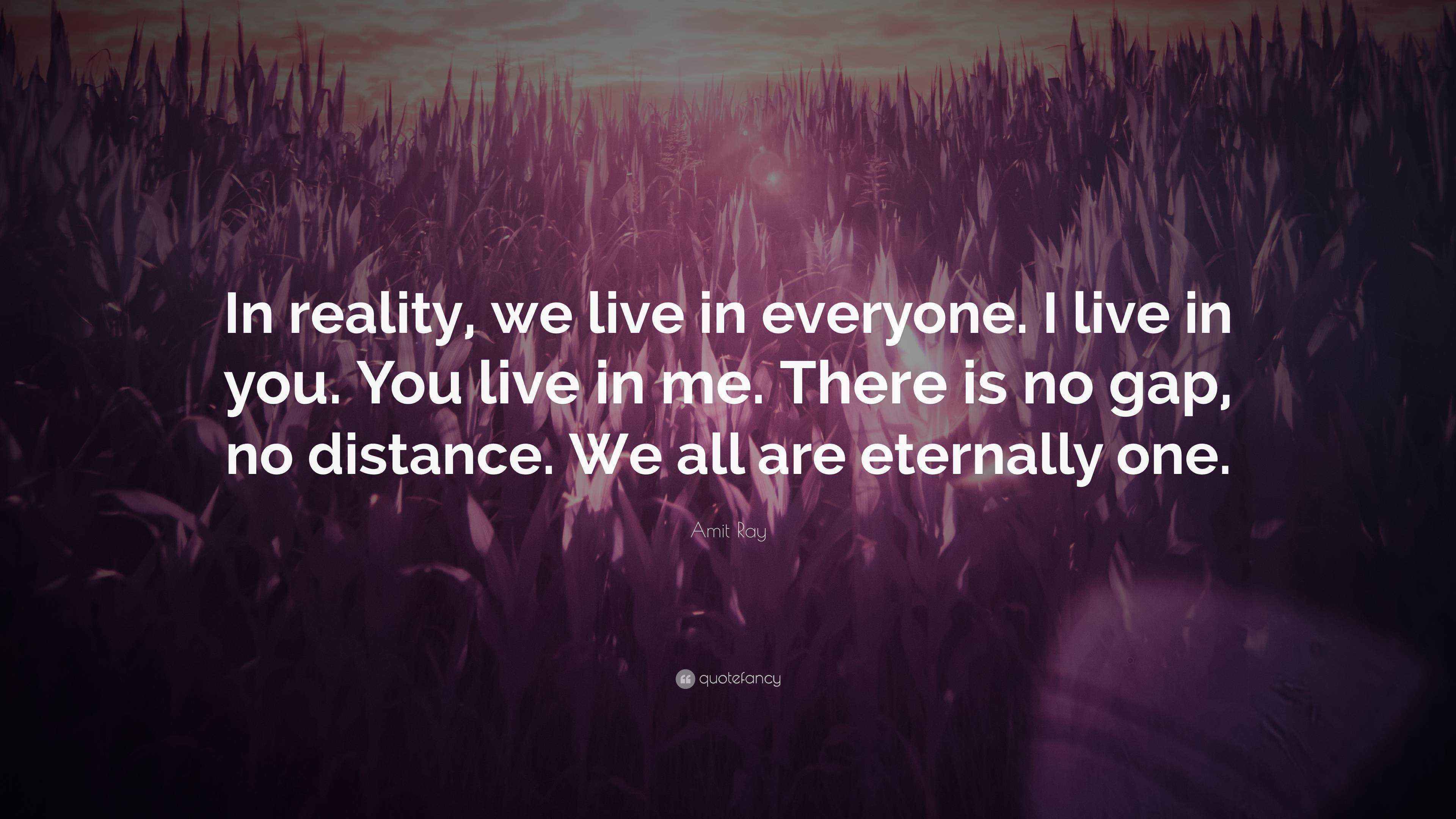 Amit Ray Quote: “In reality, we live in everyone. I live in you. You ...