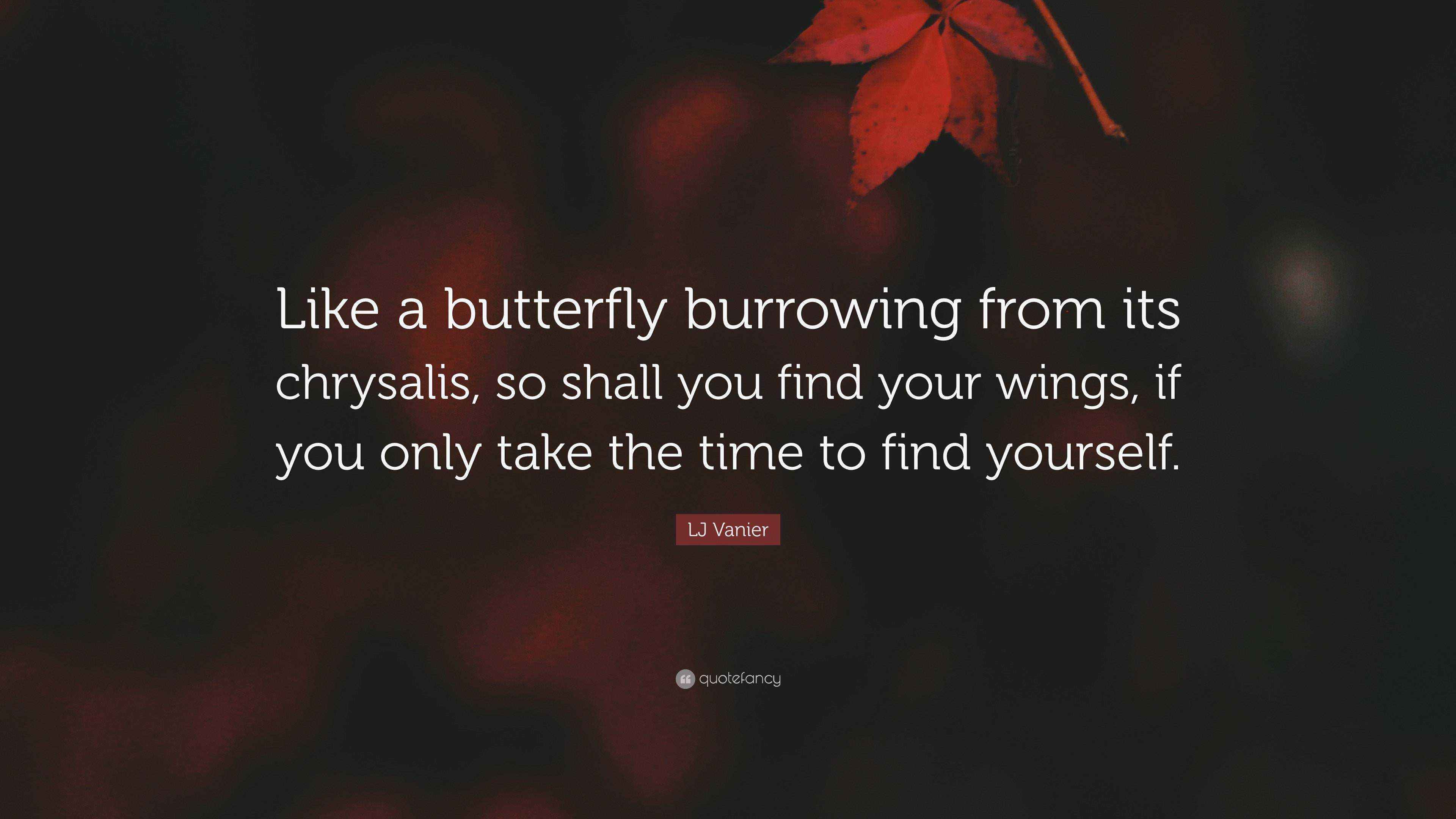 LJ Vanier Quote: “Like a butterfly burrowing from its chrysalis, so ...