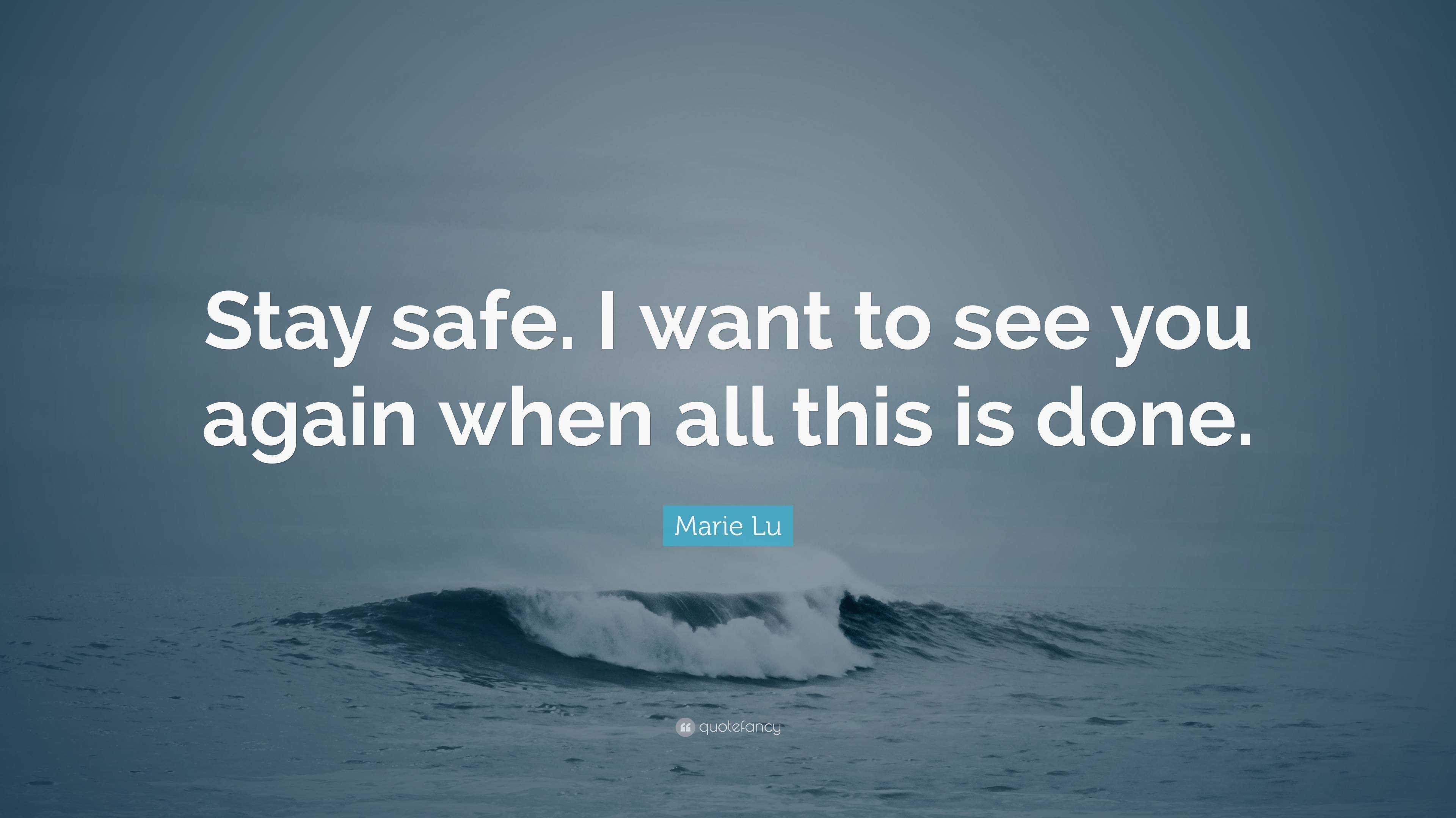 Marie Lu Quote: “Stay safe. I want to see you again when all this is done.”