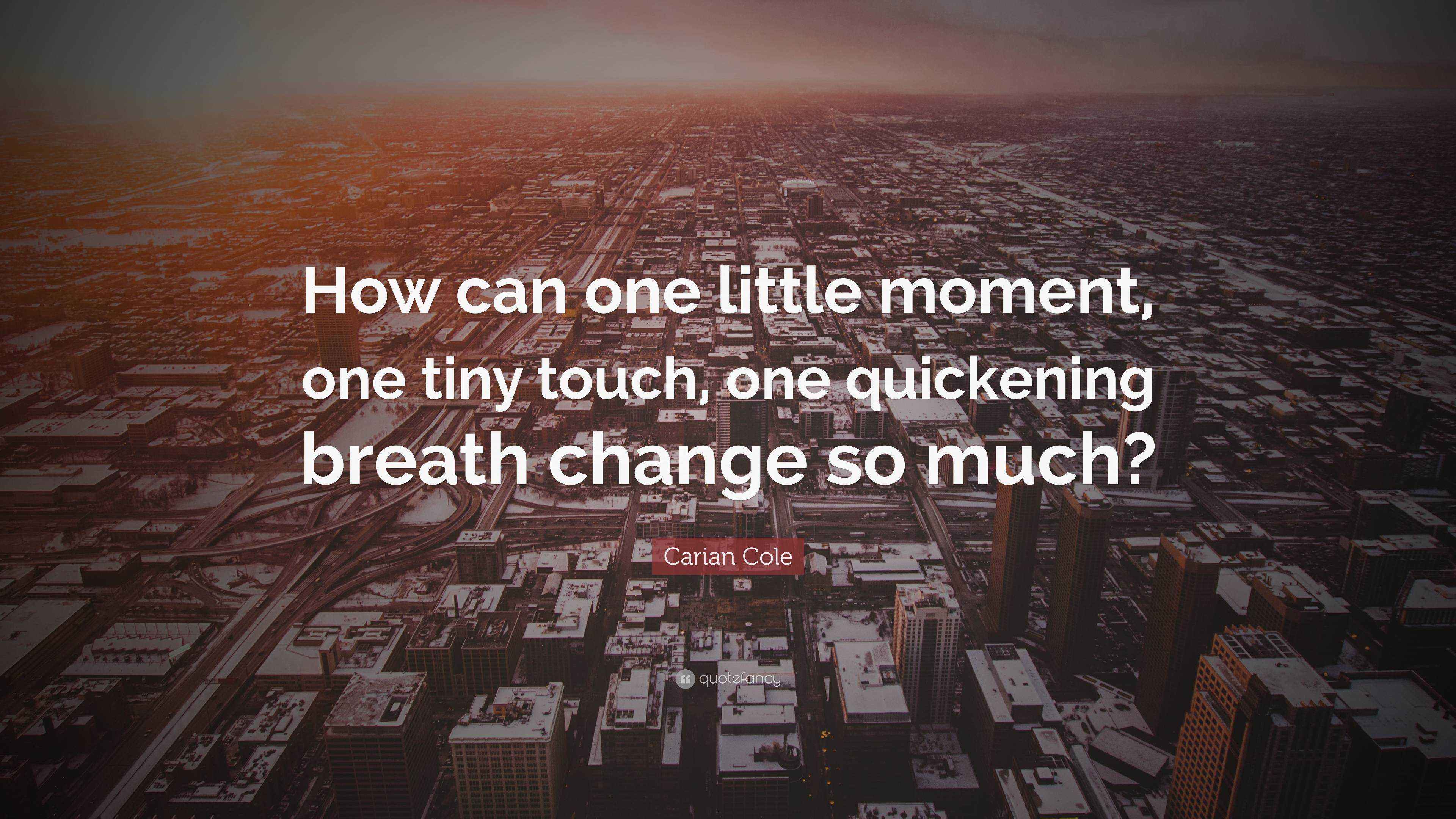 Carian Cole Quote: “How can one little moment, one tiny touch, one ...