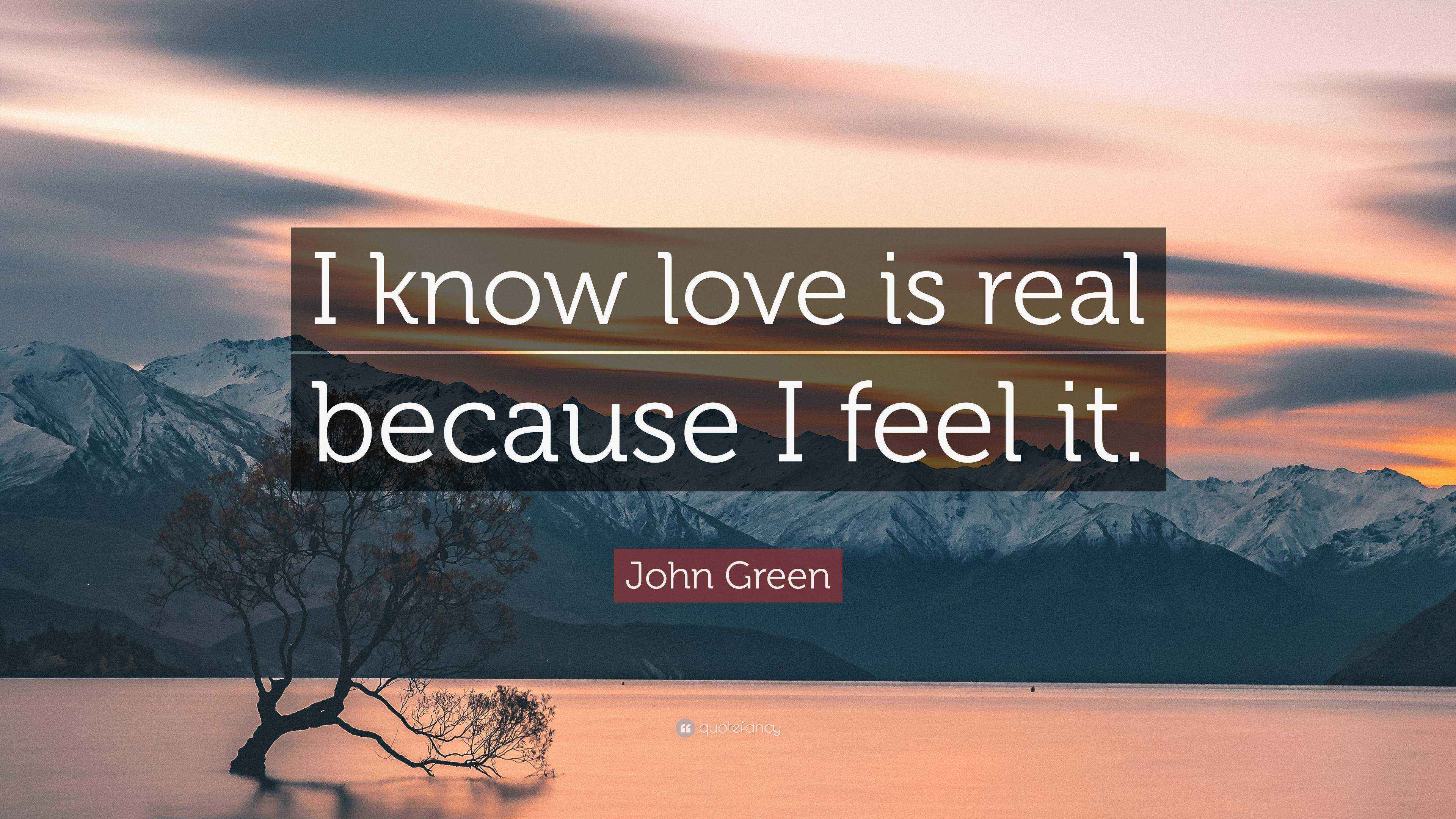 John Green Quote: “I know love is real because I feel it.”