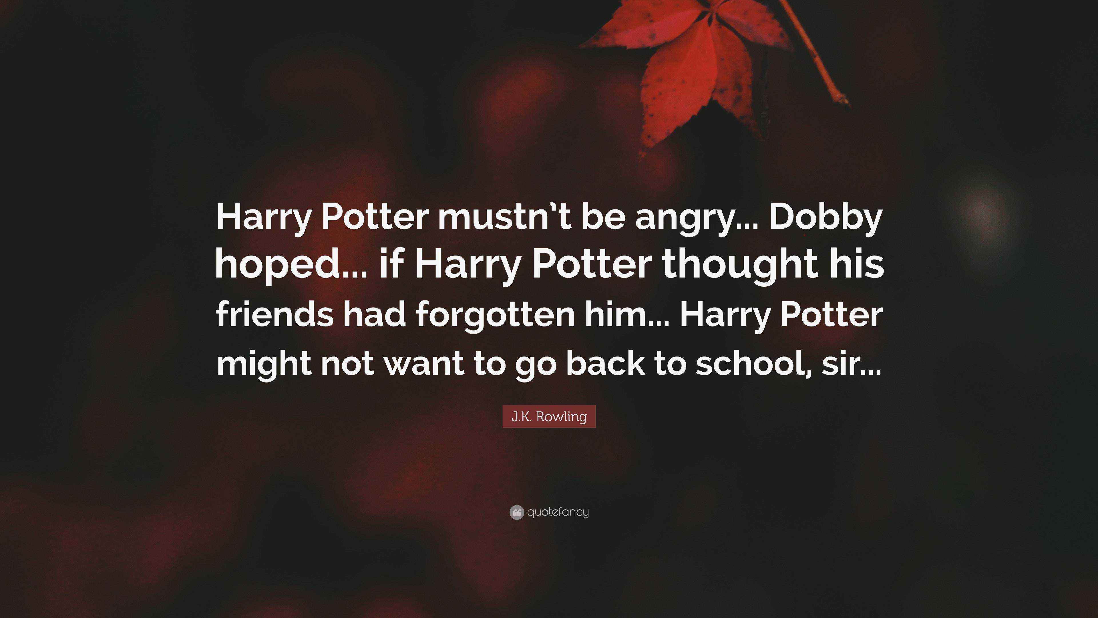 J.K. Rowling Quote: “Harry Potter mustn’t be angry... Dobby hoped... if ...
