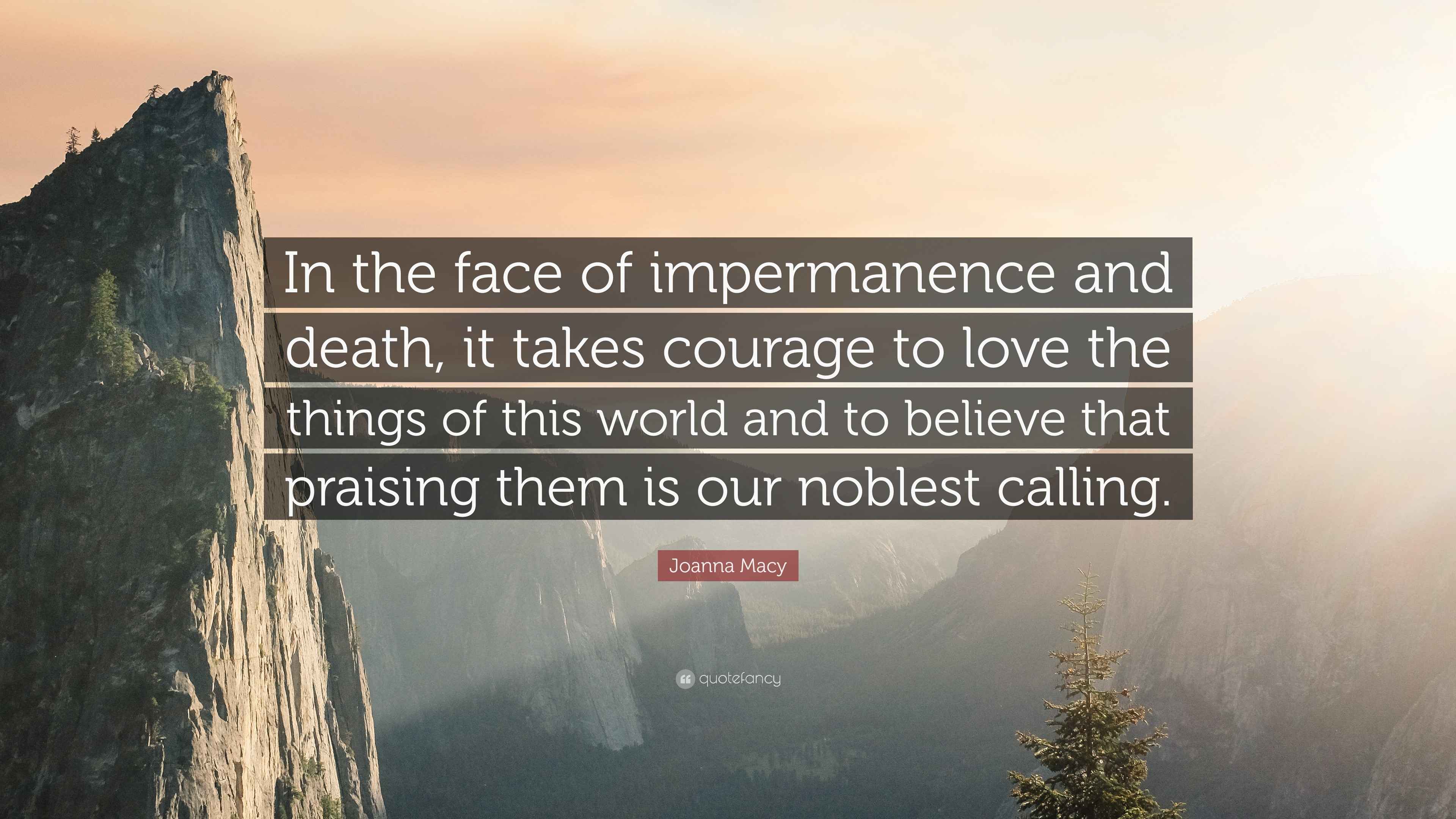 Joanna Macy Quote: “In the face of impermanence and death, it takes ...