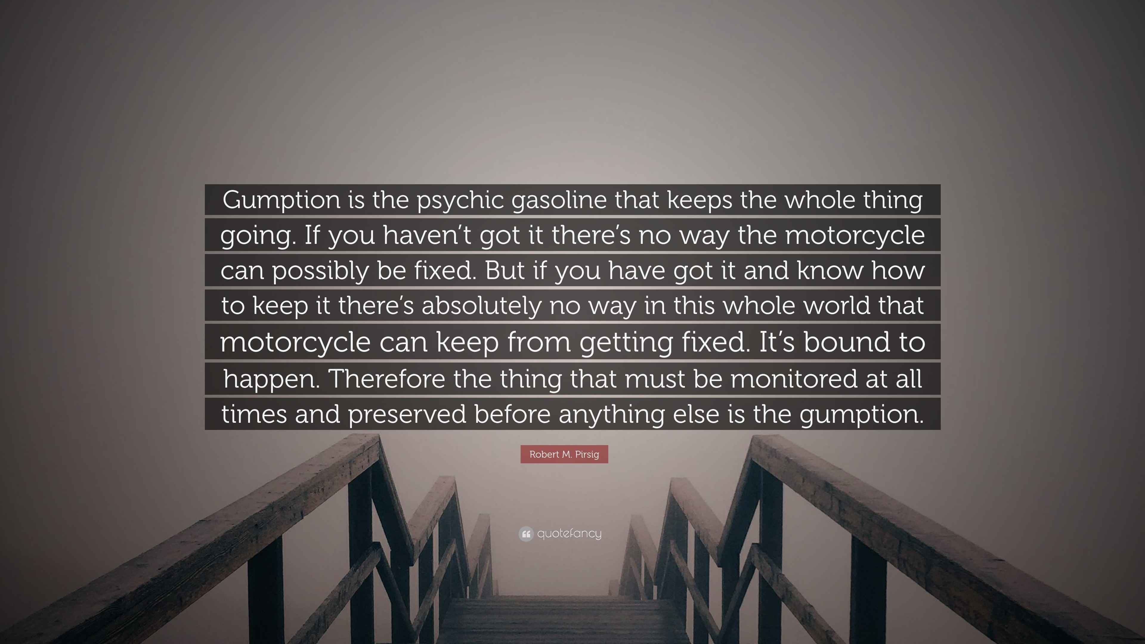 Robert M. Pirsig Quote: “Gumption is the psychic gasoline that keeps ...