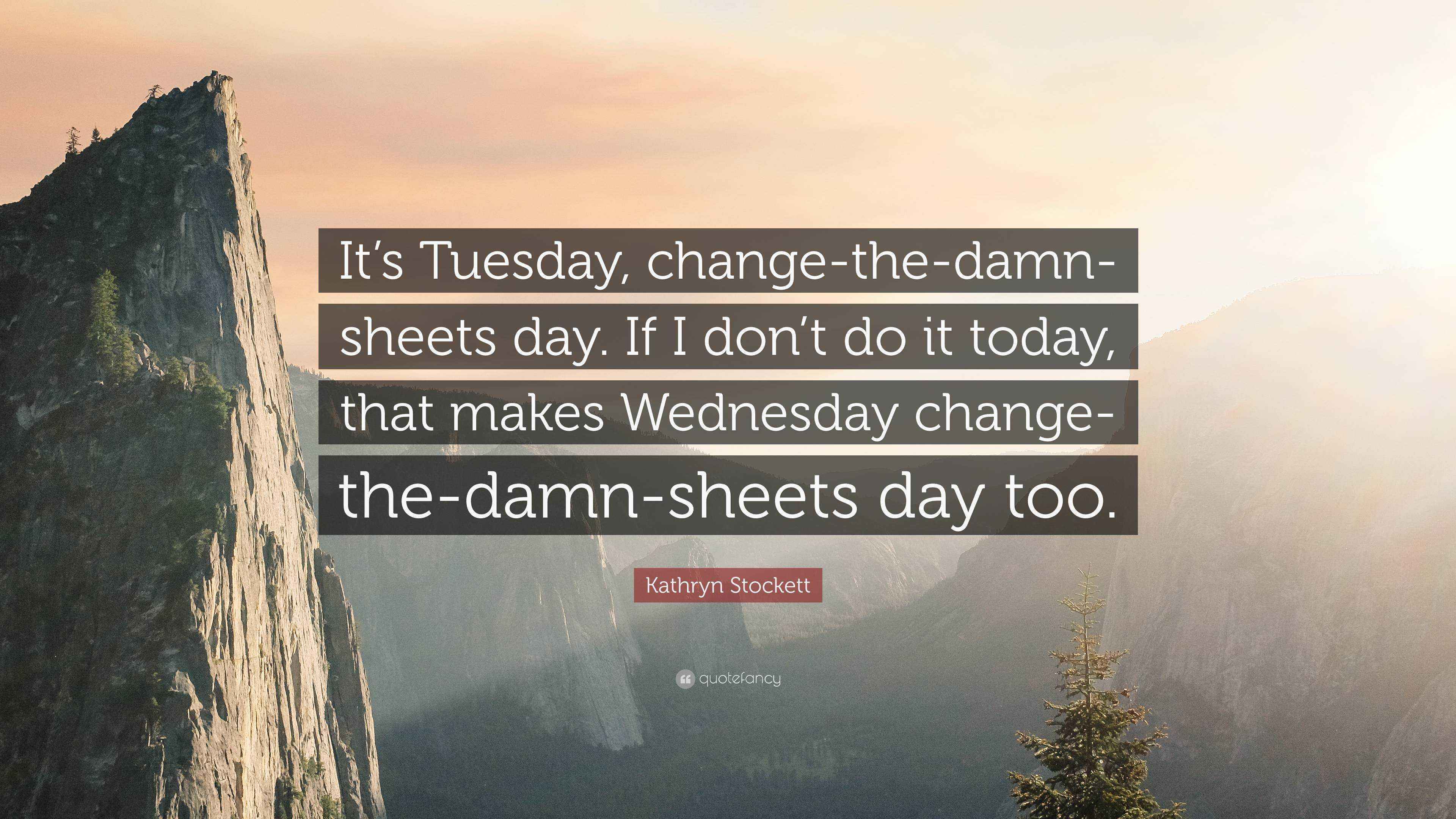 Kathryn Stockett Quote: “It’s Tuesday, change-the-damn-sheets day. If I ...