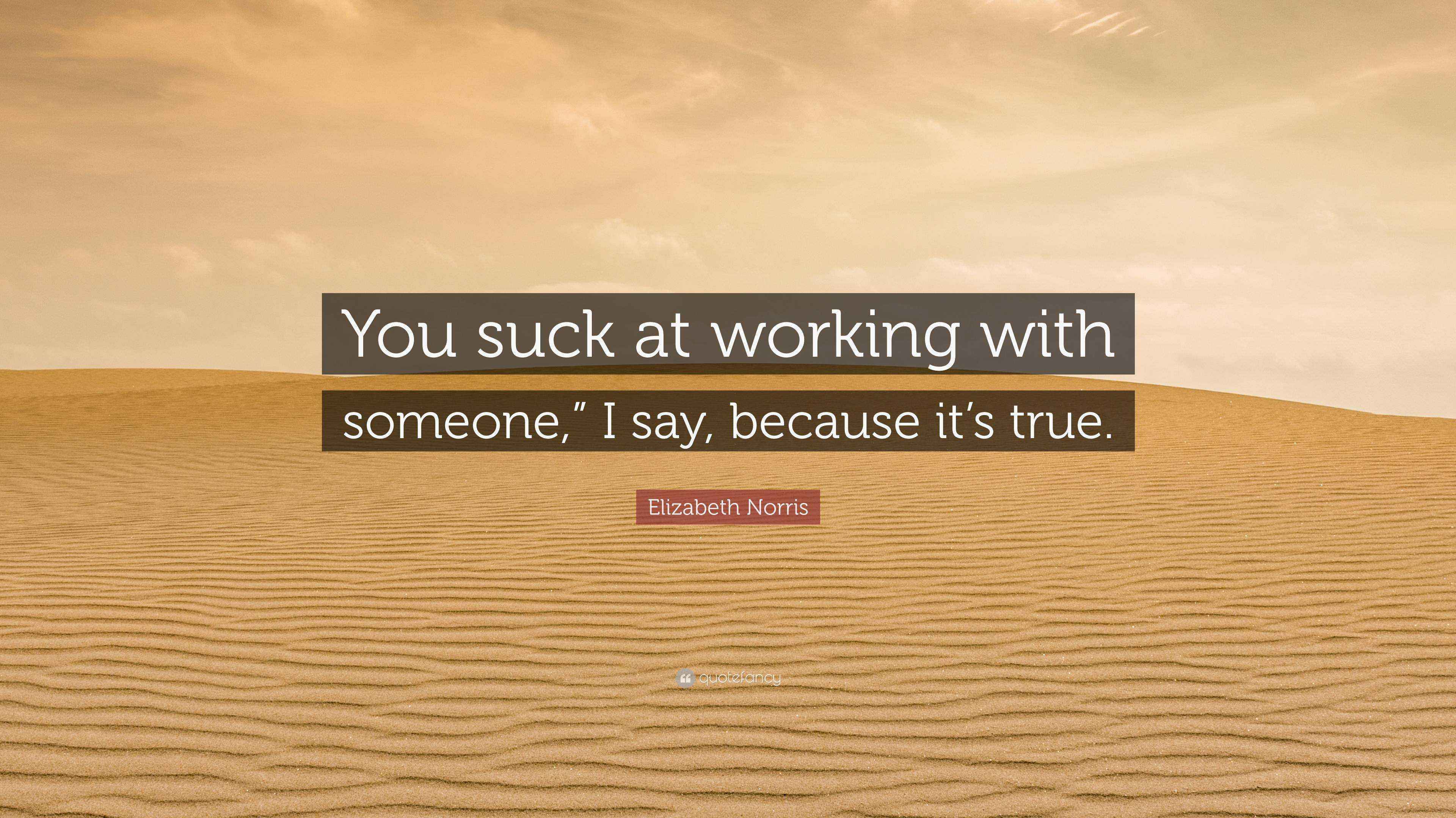 Elizabeth Norris Quote: “You suck at working with someone,” I say ...