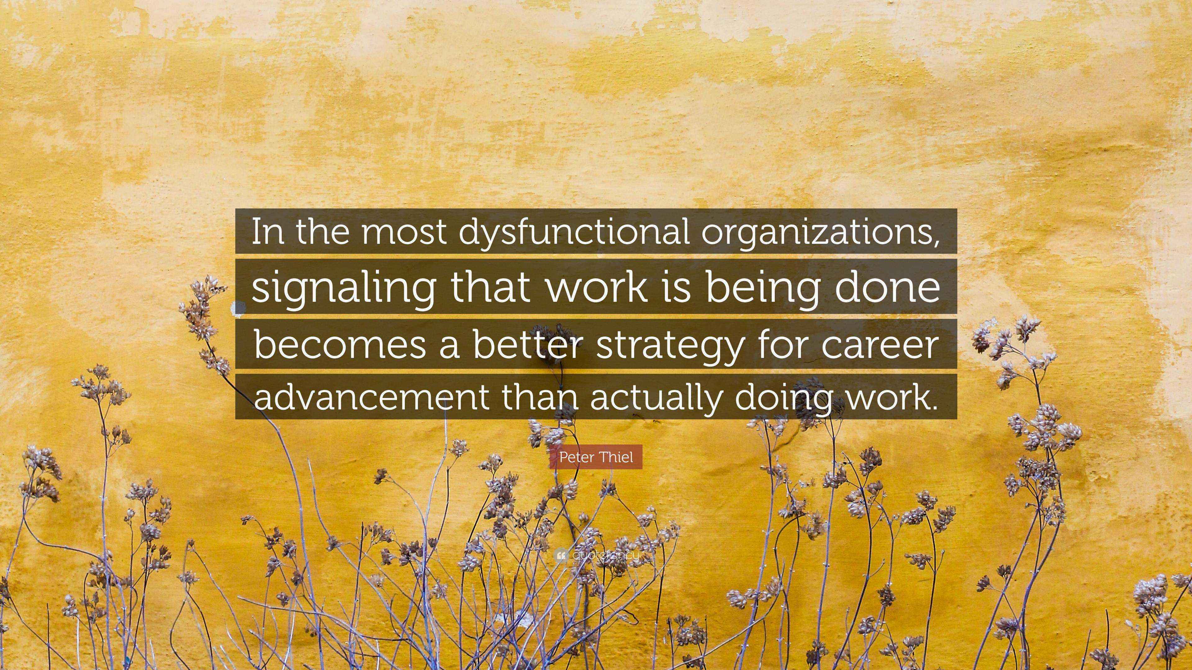 Peter Thiel Quote: “In the most dysfunctional organizations, signaling ...