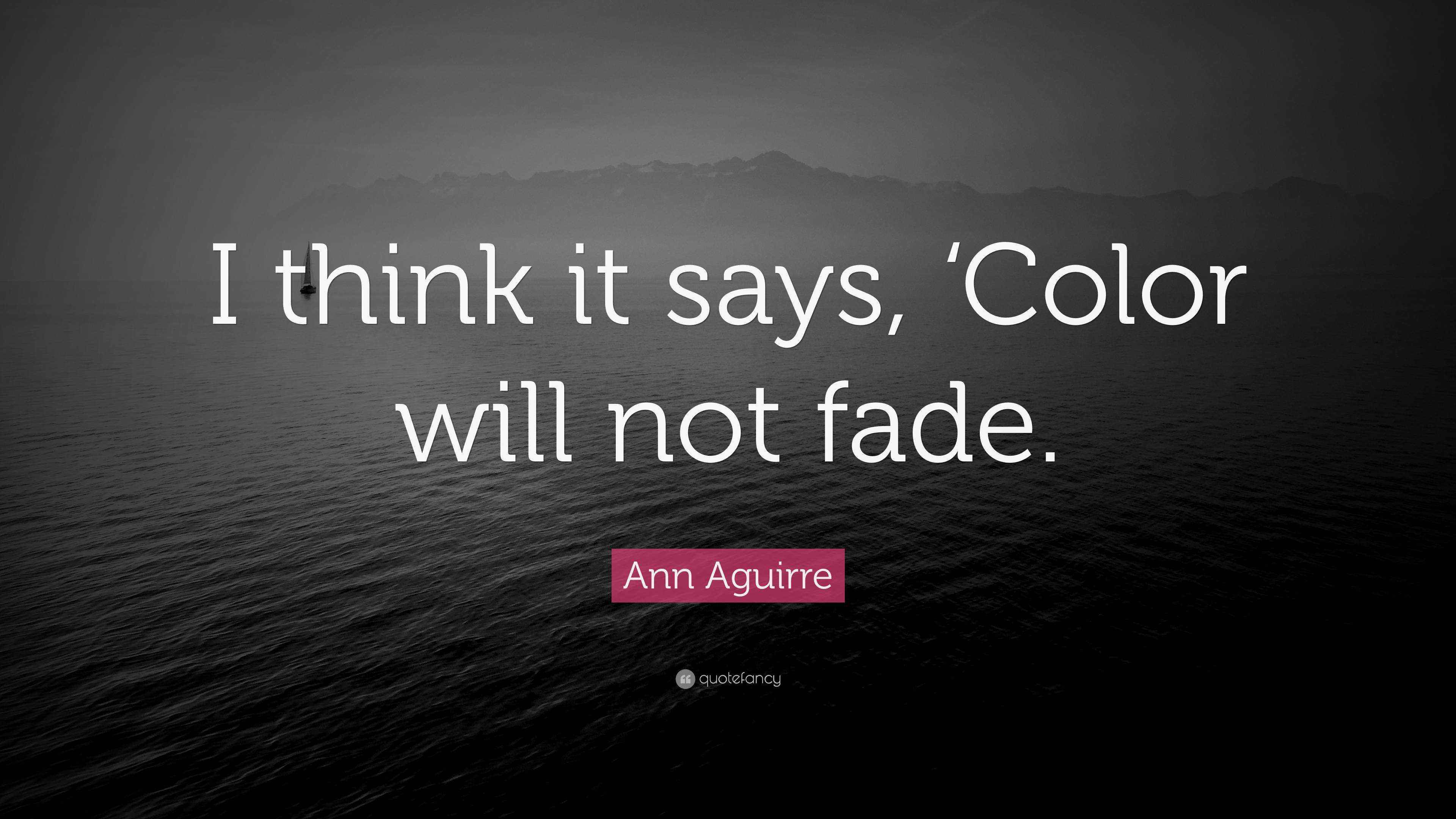 Ann Aguirre Quote: “I think it says, ‘Color will not fade.”